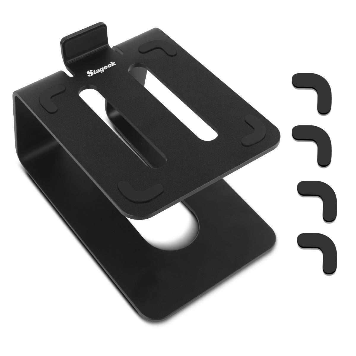 Stageek Aluminum Desktop Speaker Stands, Pair, Universal Desk Stand for Small, Medium Bookshelf Computer Speakers, Black