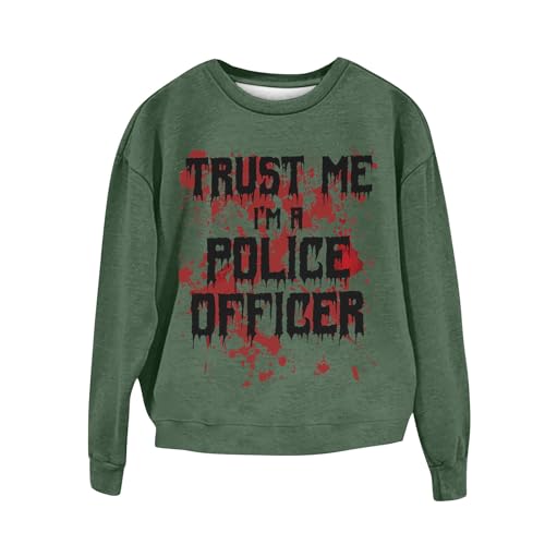 today deals prime Halloween Sweatshirt for Women TRUST ME Letter Bloody Shirt Print Long Sleeve Sweatshirt Top Pullover Tunic (1-AG, L)