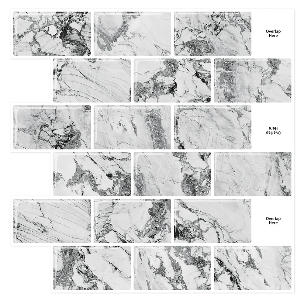 Subway Tile Peel and Stick Backsplash for Kitchen Bathroom Accent Wall Sticker 12"x12" Stick on Backsplash Self Adhesive, Grey Marble,1 Sheet