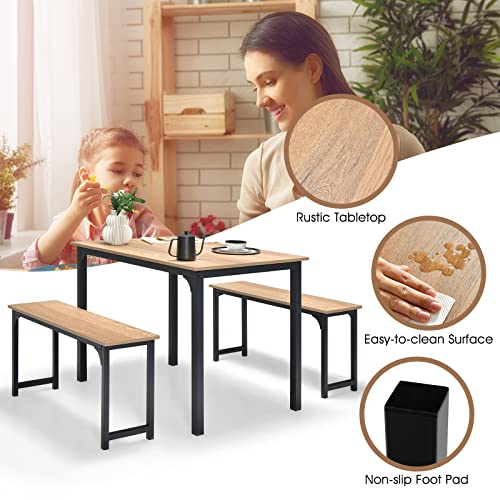 Tangkula Dining Table Set for 4, Solid Wood, Farmhouse Dinette Set w/Rubber Wood Legs, Modern Dining Table and Chairs Set for Kitchen, Dining Room (Natural)
