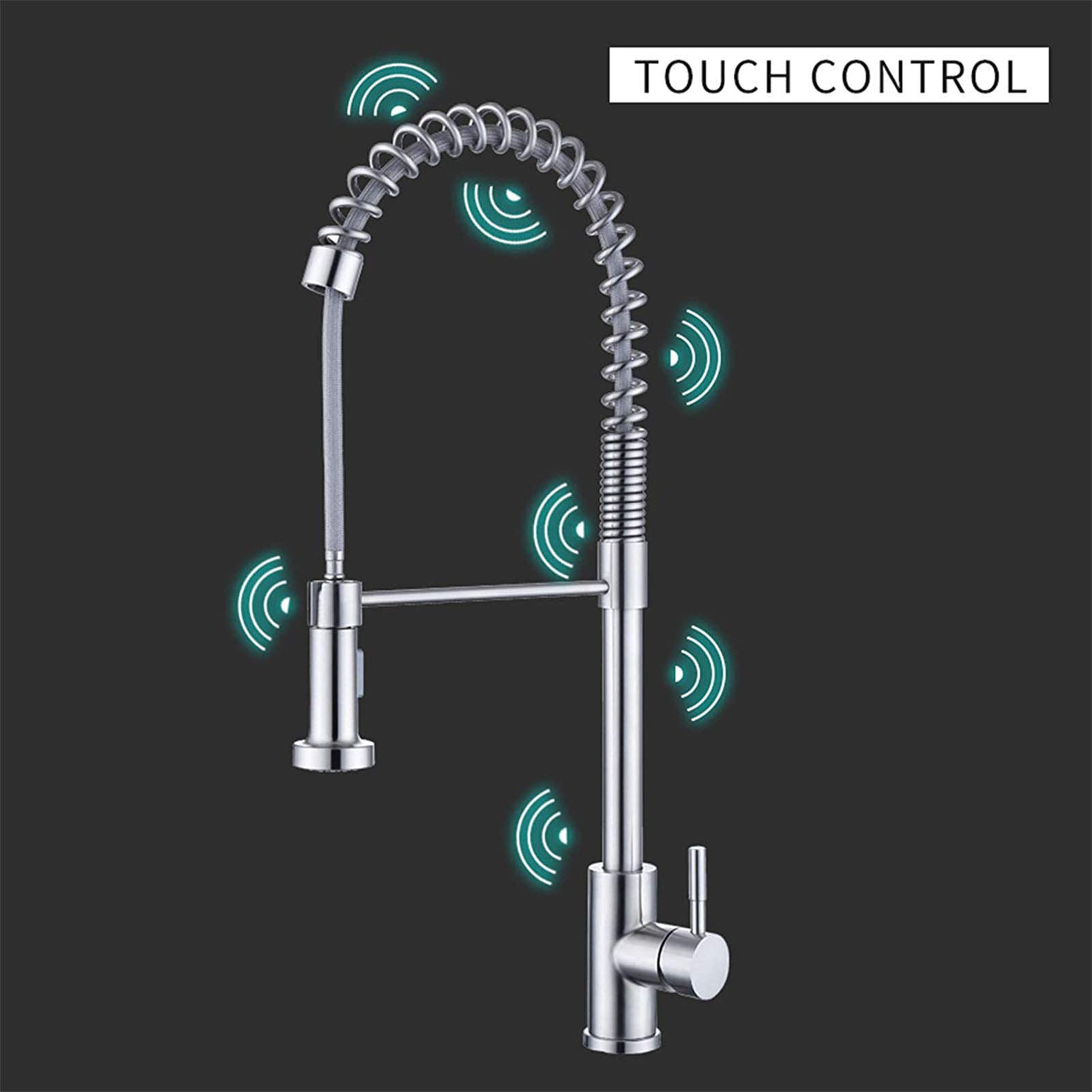Touch Control Kitchen Faucets Brushed Nickel, High Arc Spring Style Smart Kitchen Faucet, Stainless Steel Kitchen Faucet with Pull Down Sprayer, Kitchen Mixer Tap