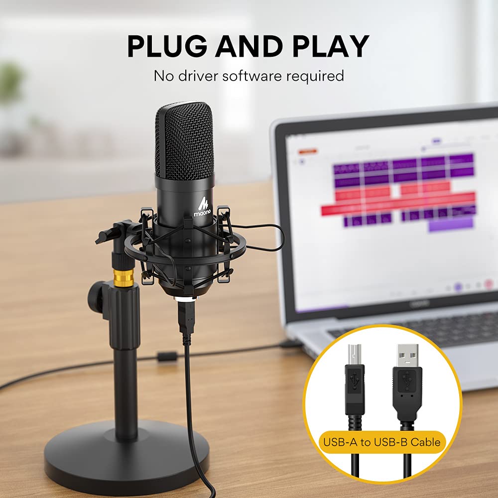USB Microphone Kit 192KHZ/24BIT MAONO AU-A04TC PC Condenser Podcast Streaming Cardioid Mic Plug & Play for Computer, YouTube, Gaming, Recording
