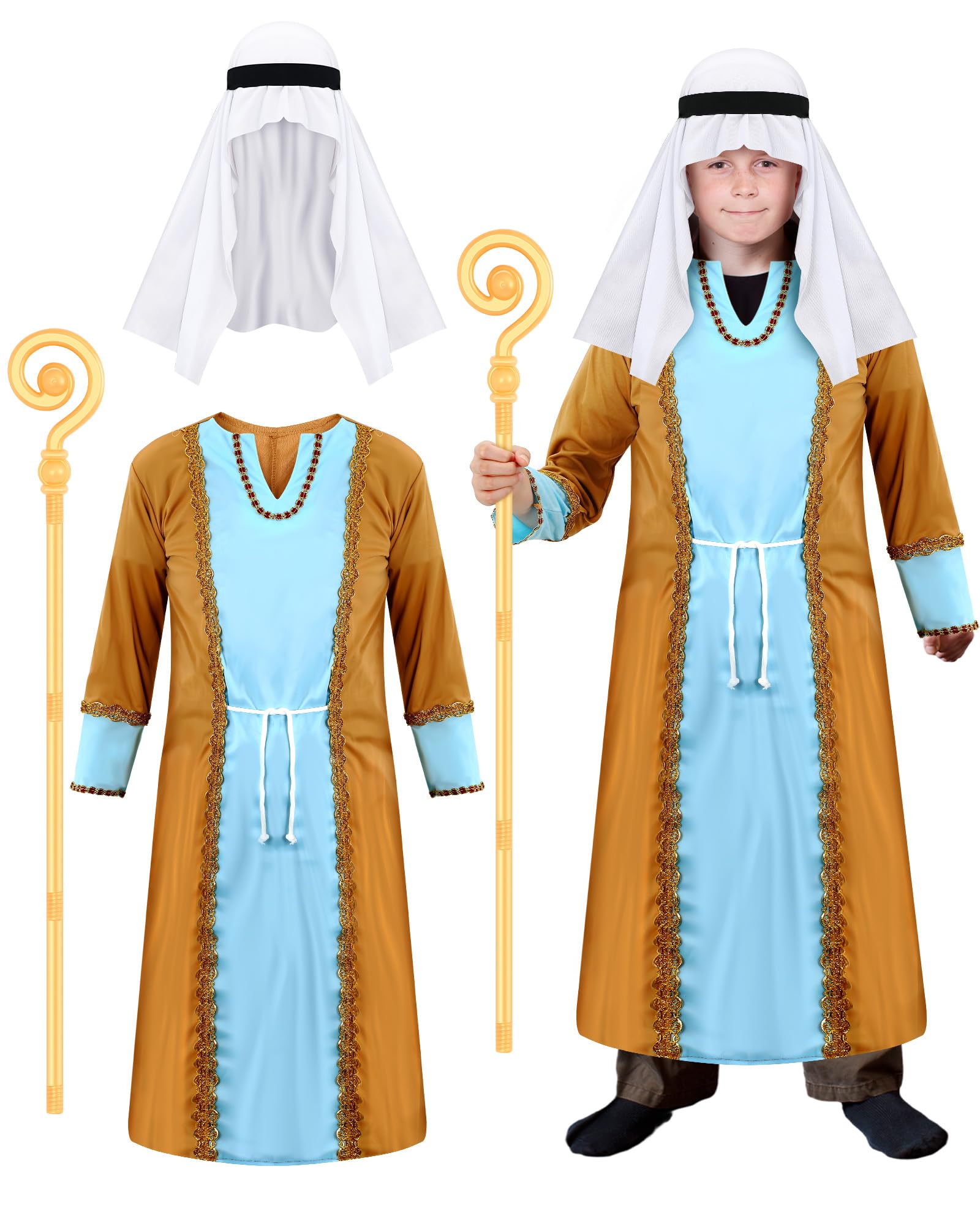 Vabean 3 Pcs Virgin Mary Costume Jesus Biblical Costume First Communion Costume Halloween Shepherd Costume(Classic, XL)