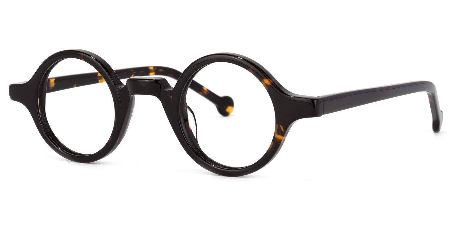 Zeelool Vintage Small Round Glasses Frame for Men Women, Wood Grain Acetate Eyewear Frame with Clear Lens Arale FA0176-02 Tortoise