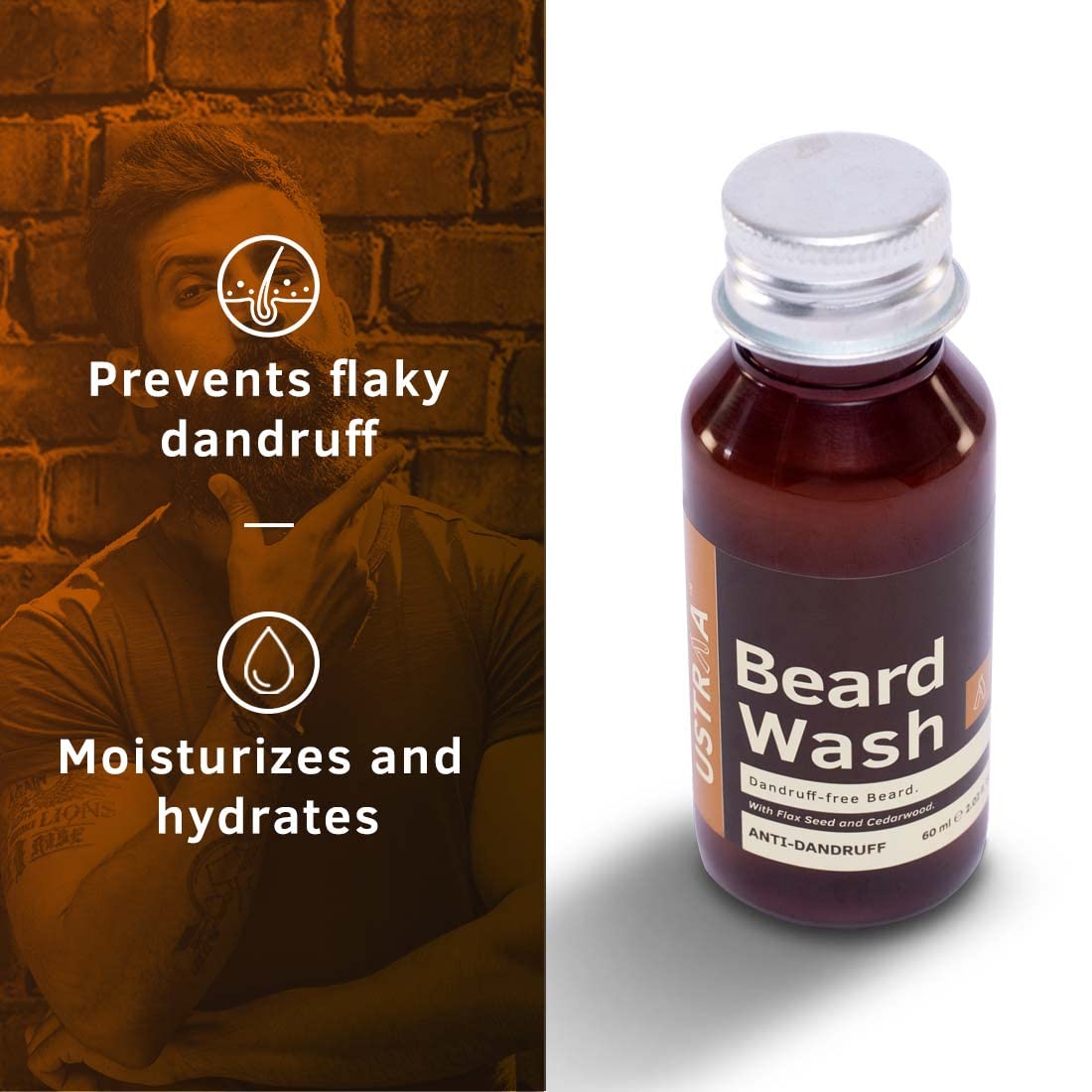 Ustraa Beard Wash Anti-Dandruff | Helps fight beard dandruff, Thick Foam Formula for Full Beard, With Prickly Pear Cactus Extract, No Post-wash Dryness, Sulphate-Free Beard Shampoo