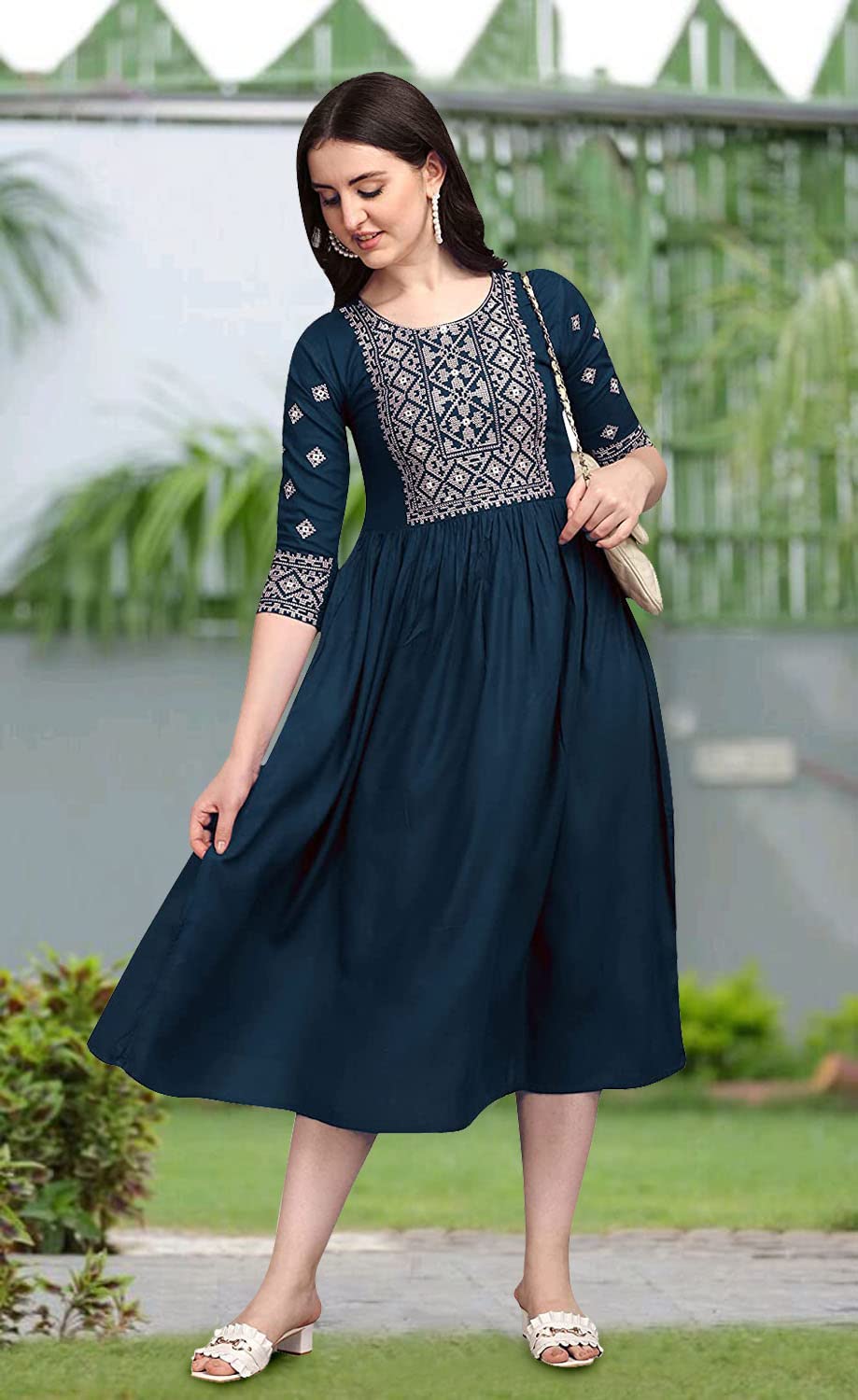 TRENDMALLS Women's Rayon Silk Neck Embroidrey Stitched pleated Kurta/Kurti For Women R17-L
