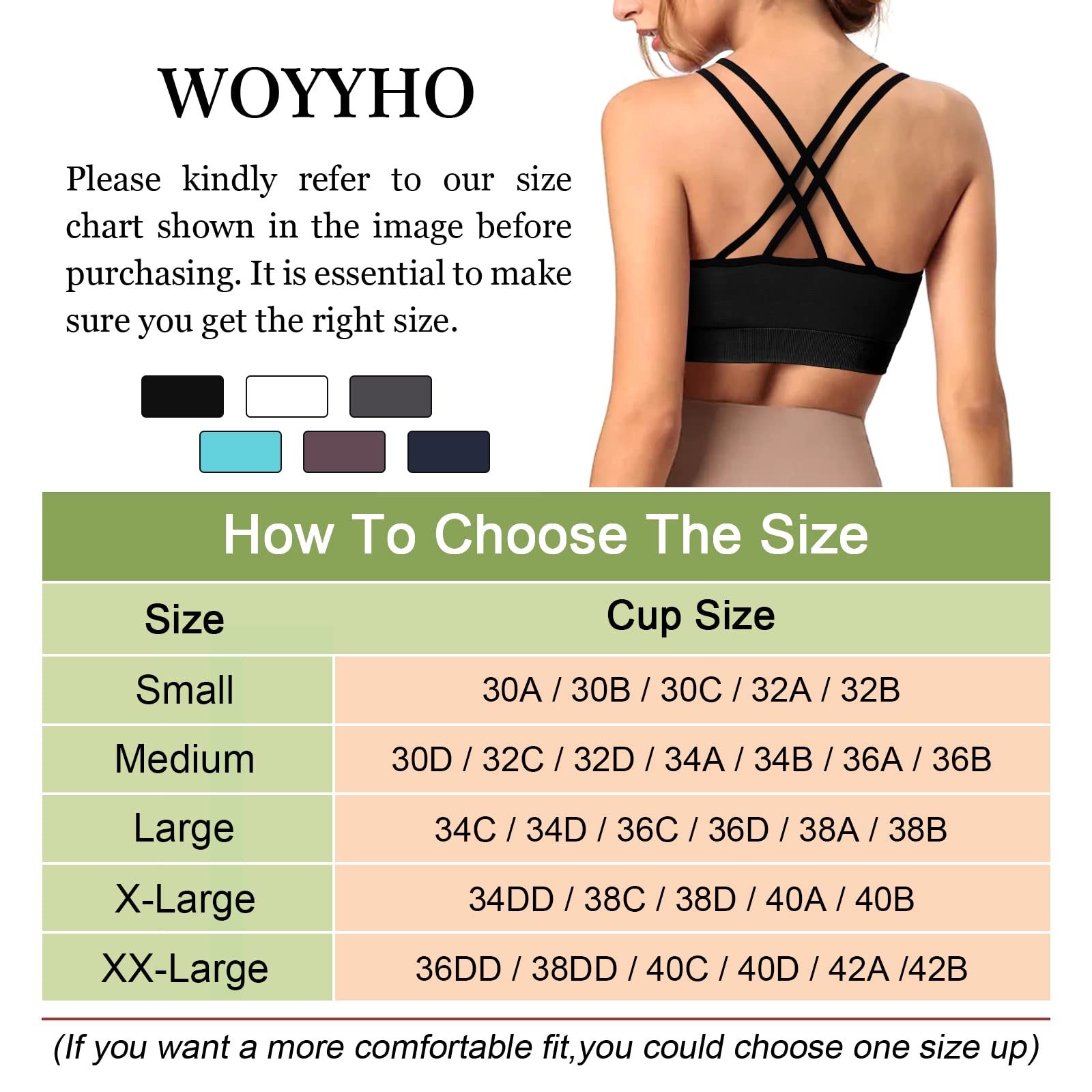 WOYYHO Padded Strappy Sports Bras for Women Comfortable Seamless Yoga Bra for Activewear 3 Pack