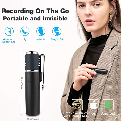 ZealSound Bluetooth 5.0 Lavalier Microphone, 98ft Wireless Range, Noise Cancellation, Portable, Easy to Use, for Phone Calls, Video Recording, Podcasting, Lectures, Interviews, Zoom Meetings