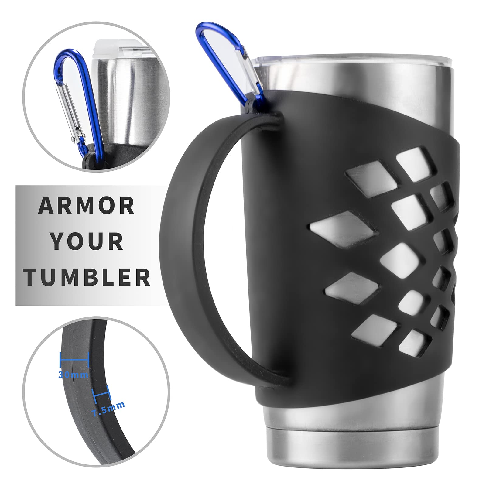 TRINENOX Silicone Sleeve Holder Grip for 20 oz Tumblers, Rambler Handler for 20 oz Tumbler Vacuum Insulated Coffee Mugs Silicone Grip Protective Sleeve Cover With Handle-Black