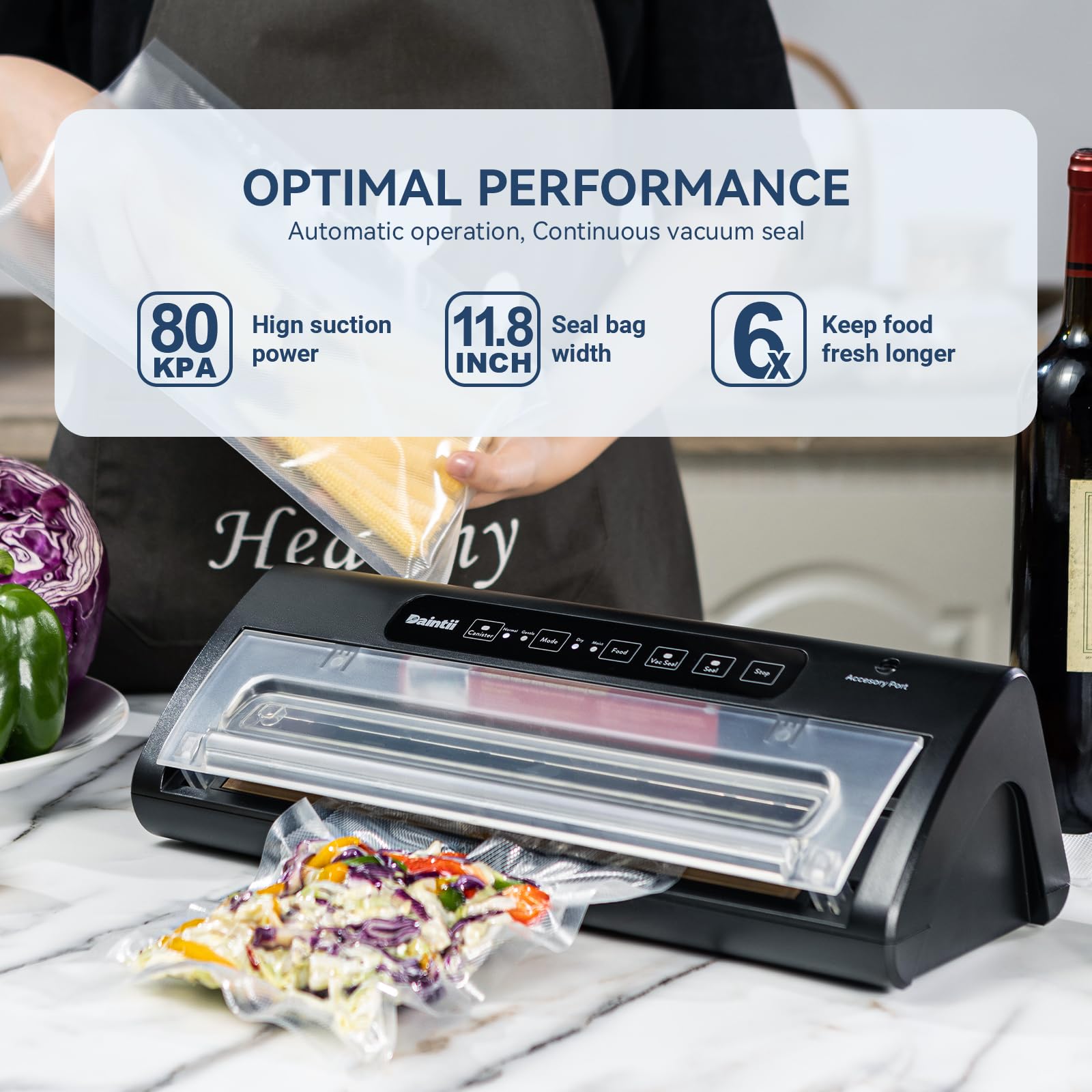 Vacuum Sealer, Automatic Powerful Vacuum Sealer Machine with Viewing Lid| Starter Kit | 7-in-1 Easy Options for Sous Vide and Food Storage