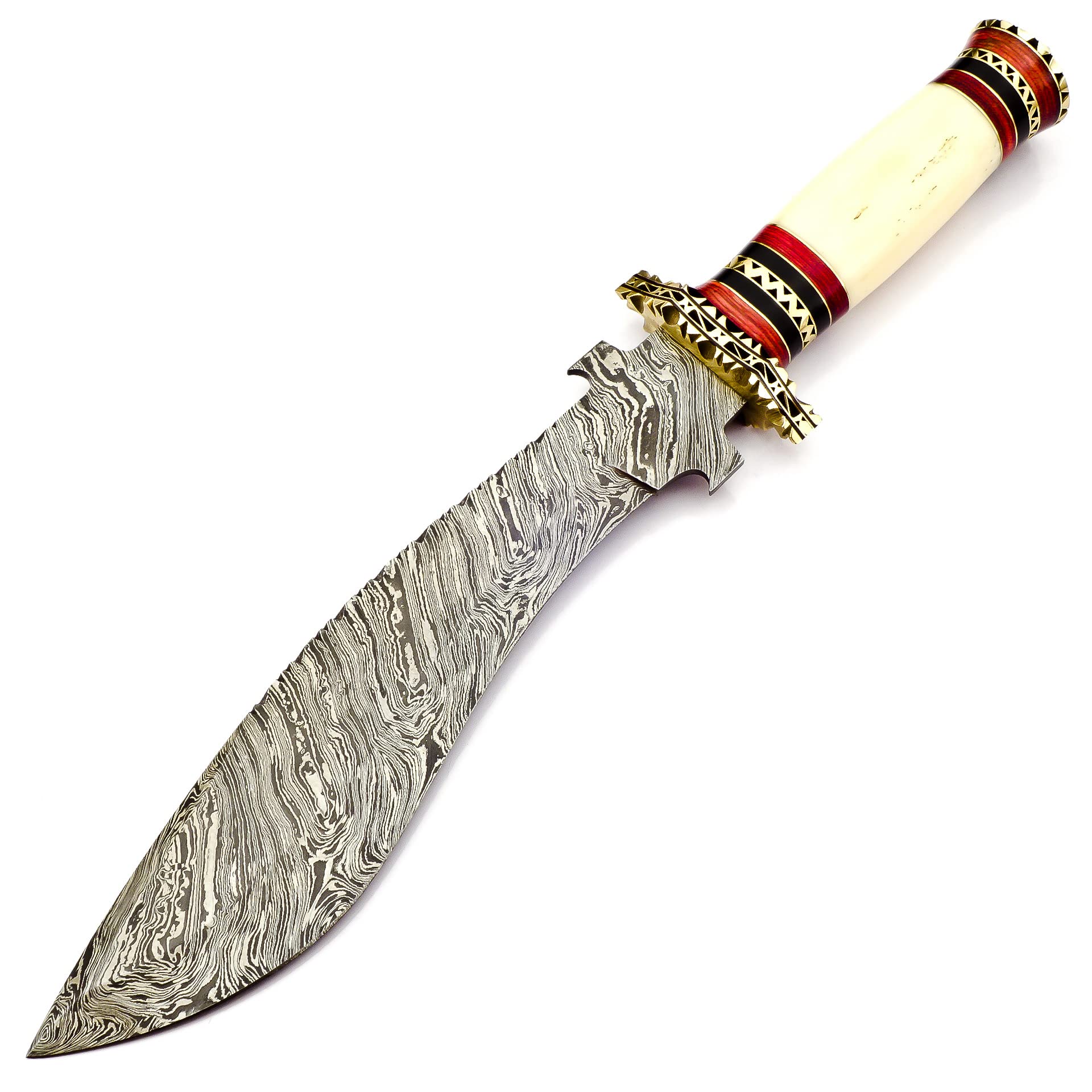 Skokie Knives Custom Damascus Steel Hunting Knife Camel Bone Handle with Brass Spacer -Handmade Premium Quality Edge Fixed Blade β For Multipurpose β Ideal for Survival Hunting Camping Hiking Outdoor Every Day Carry Professional Use Art of Craftsmanship E