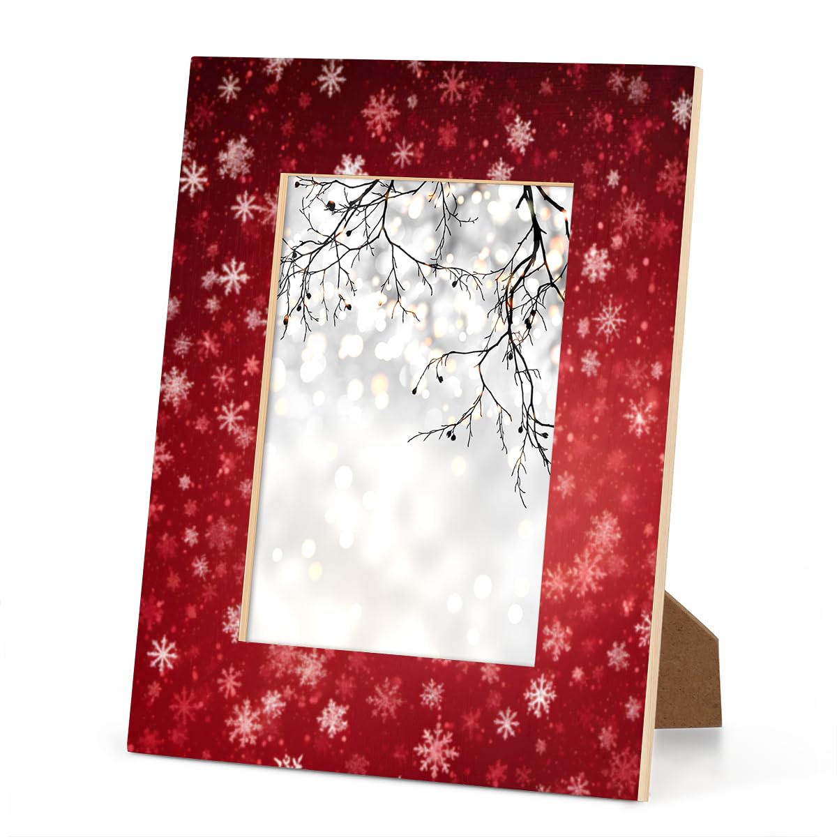 YoCosy Picture Frames 5x7 for Wall Decor Cute Red Snowflake Christmas Hanging Picture Frame with Stand Large Wood Photo Poster Frames Collage for Tabletop, Acrylic Face