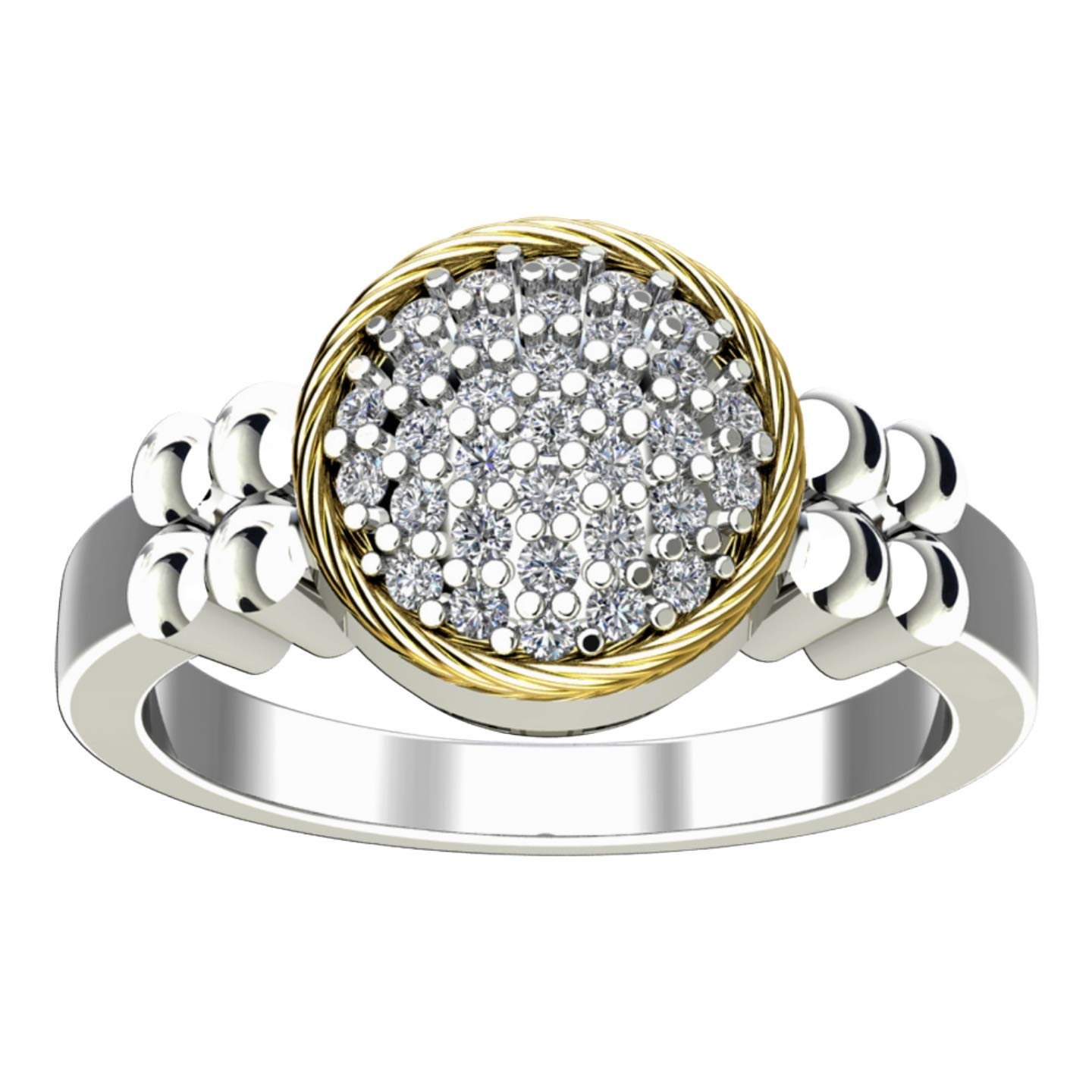 Silver Smile - Solitaire Crystal Beaded Engagement Style Ring in 925 Sterling Silver and 14K Gold Accent for Women | High Polished & Stackable, Tarnish Resistant Wedding Band Rings (Size 4-10)