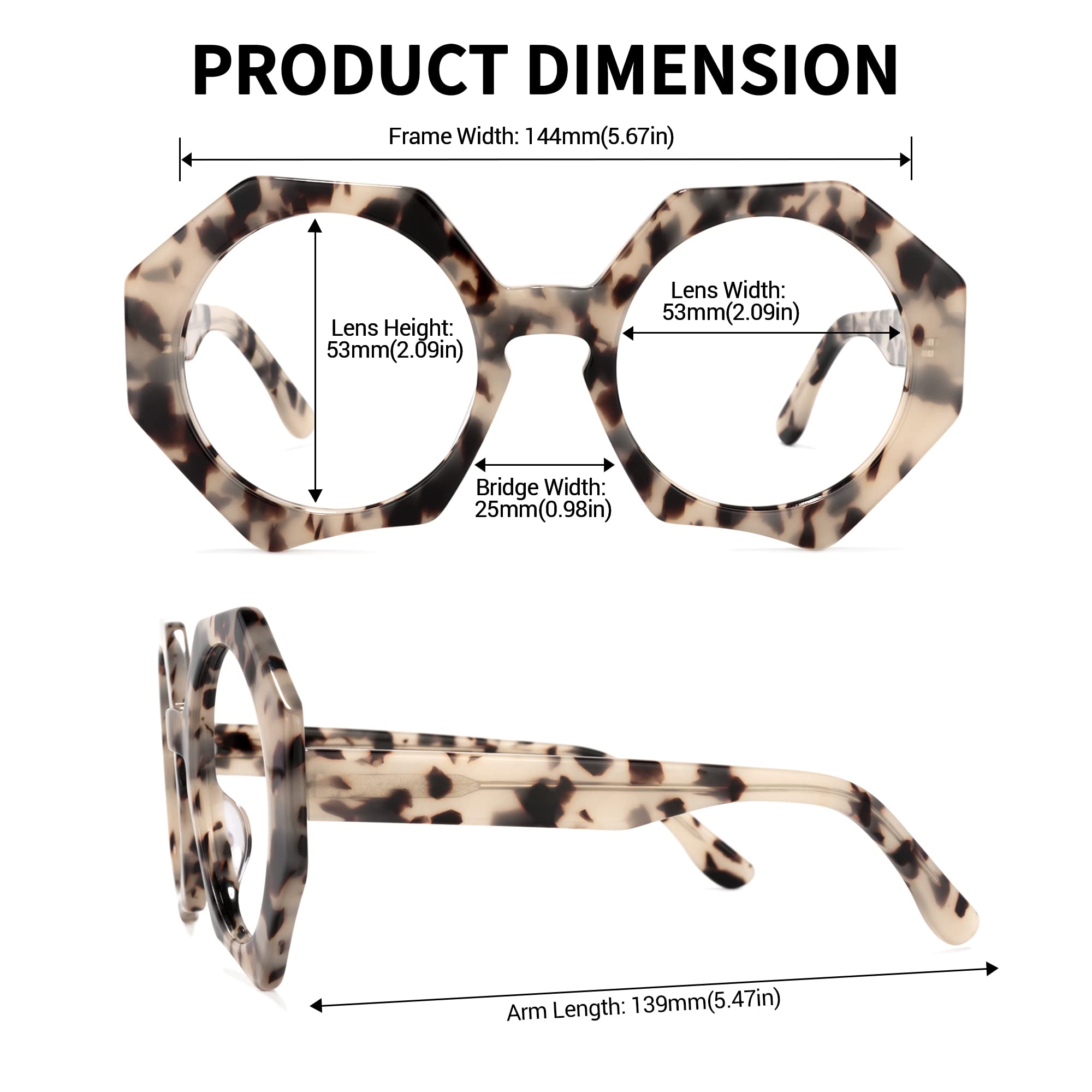 Zeelool Stylish Oversized Acetate Geometric Blue Light Blocking Glasses Eyewear for Women Hugh ZOP01887-04B Light-Tortoise