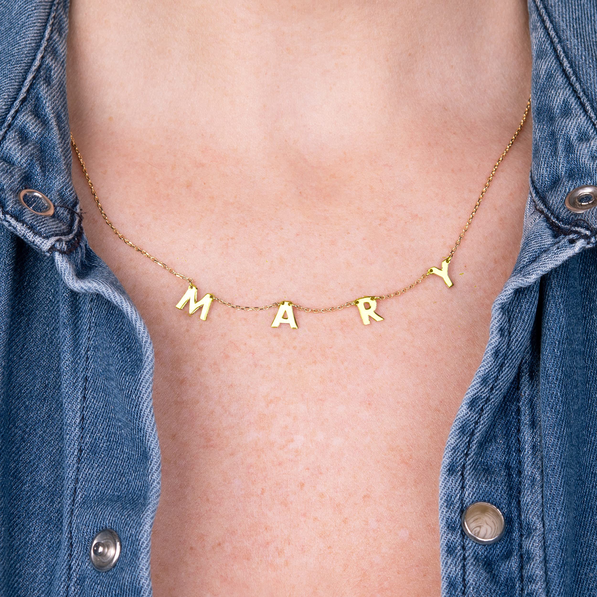 YOSI ALTMANN Personalized Name Necklace14K Real Gold Customized jewelry 14k gold Mini Spaced Dainty Name Necklace