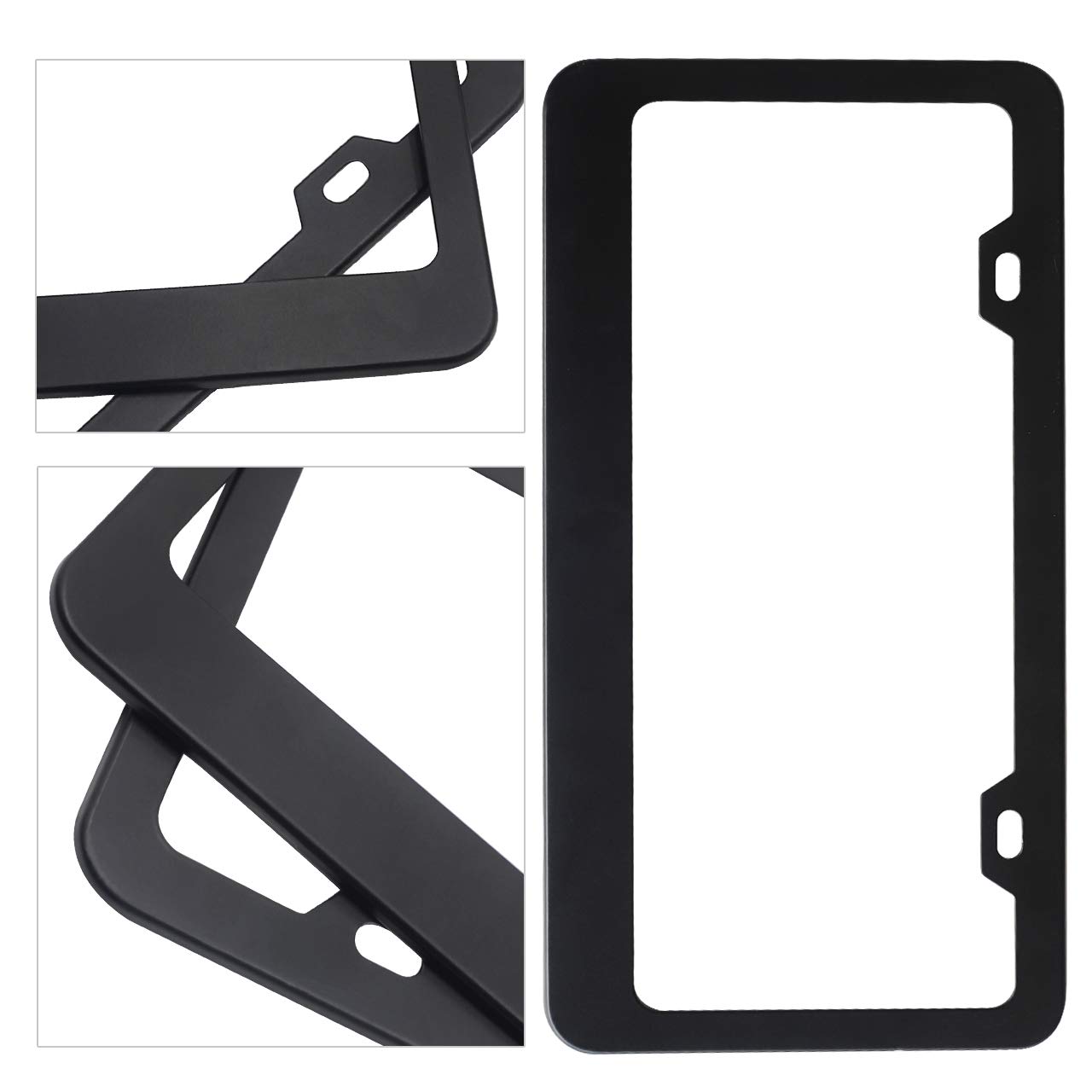 ZELEMO 2Pcs 2 Holes Black Matte Aluminum License Plate Frames Fits All Standard 6x12 Inches US License Plates Includ Screws.