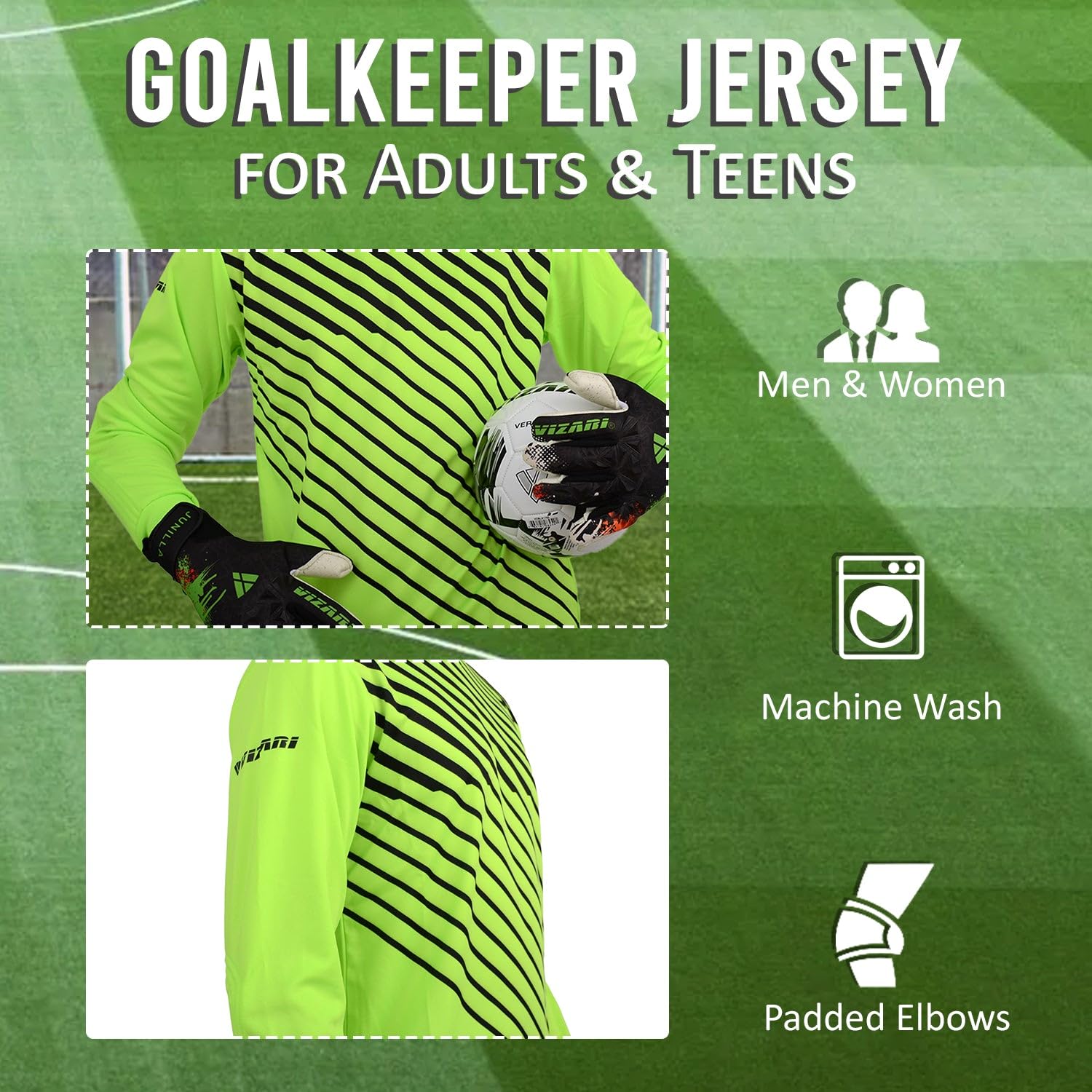 Vizari Arroyo Youth Soccer Goalkeeper Jersey for Youths | Shock Absorbing Long Sleeve Goalie Jersey (US, Alpha, Large, Regular, Green/Black)