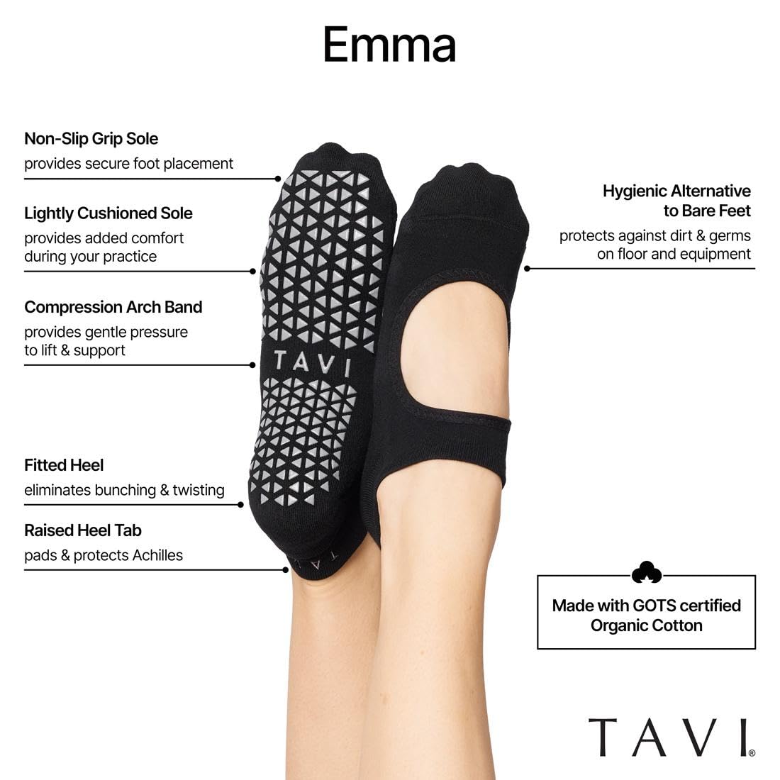 TAVI Women’s Emma Non-Slip Pilates Socks, Multi Pack - Grip Socks for Barre, Dance, Pilates - Yoga Socks