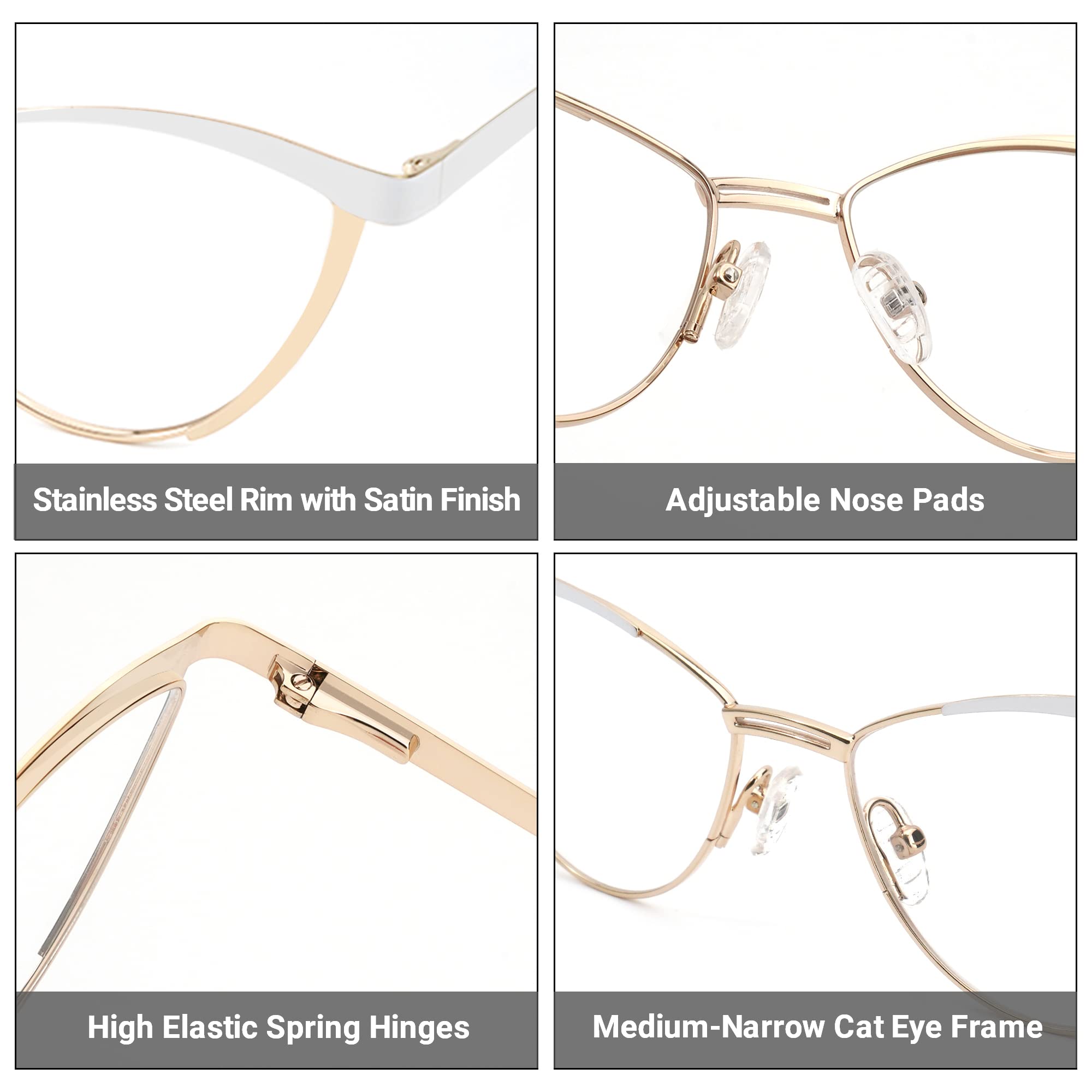 Zeelool Women's Metal Browline Cat Eye Glasses Frame with Clear Lens Sydney FM0125-04 Gold