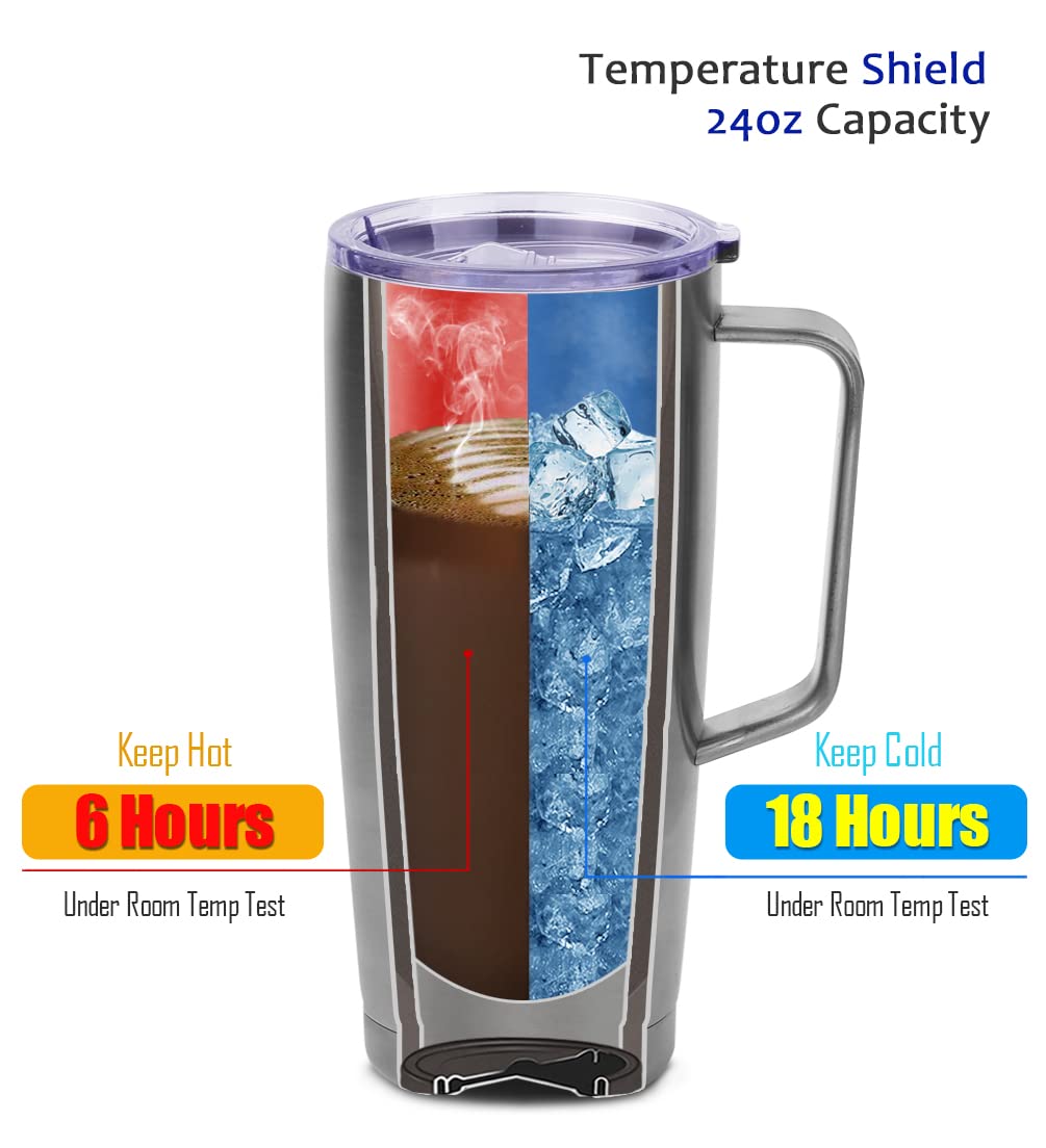 SUNWILL Travel Coffee Mug With Handle, Insulated Coffee Tumbler With Lid 24oz, Double Wall Stainless Steel Thermal Coffee Cup, Powder Coated Black