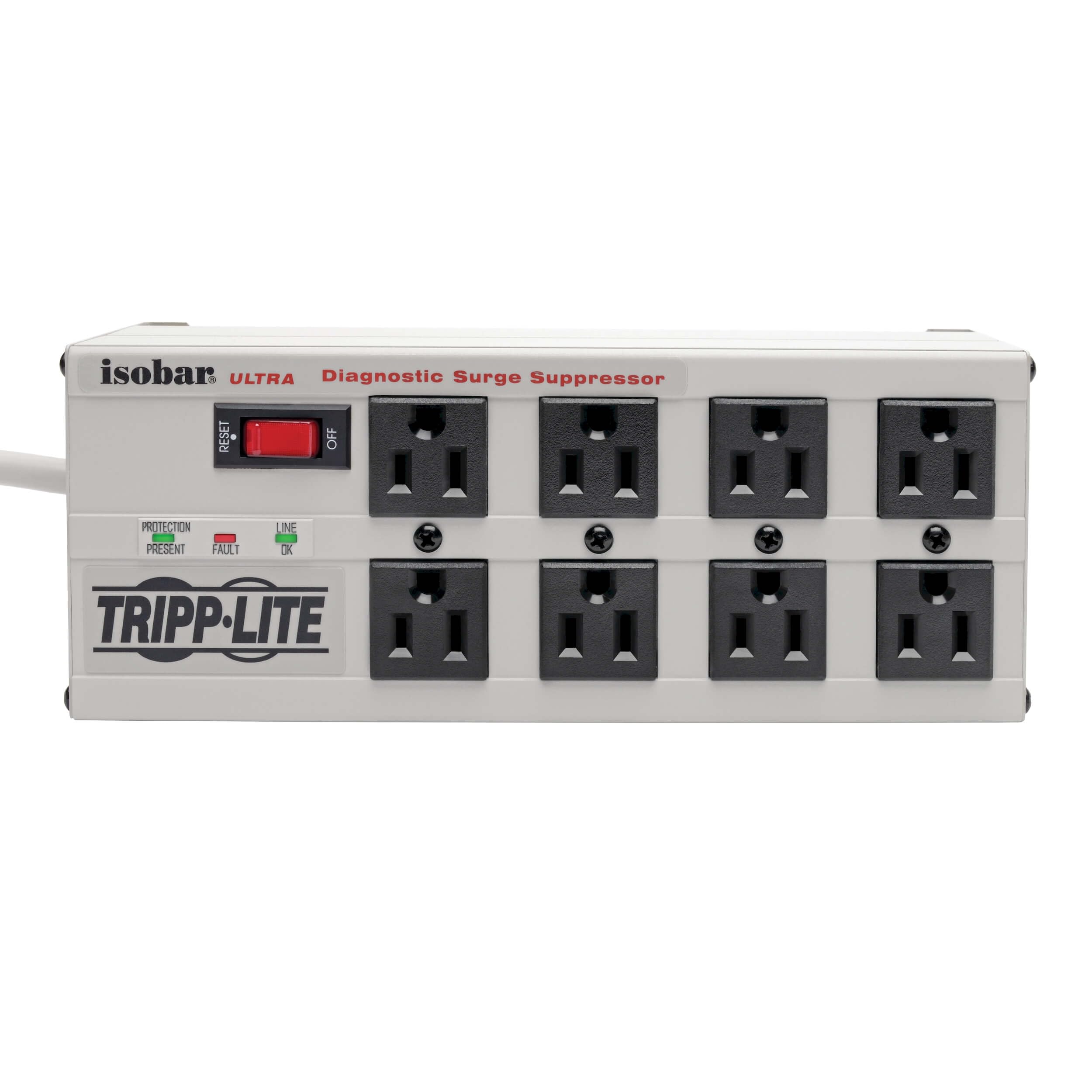 Tripp Lite Isobar 8 Outlet Surge Protector Power Strip, 25ft Long Cord, Right-Angle Plug, Metal, & $50,000 INSURANCE (ISOBAR825ULTRA) Gray