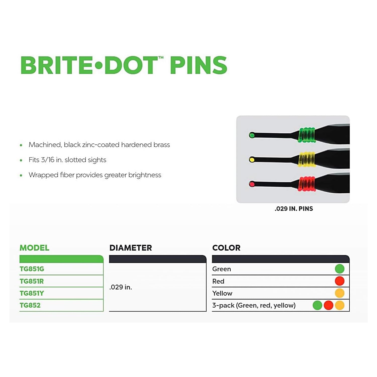 Truglo Brite Dot Bright Durable 0.029' Diameter Pin for 3/16' Slotted Sight - Green
