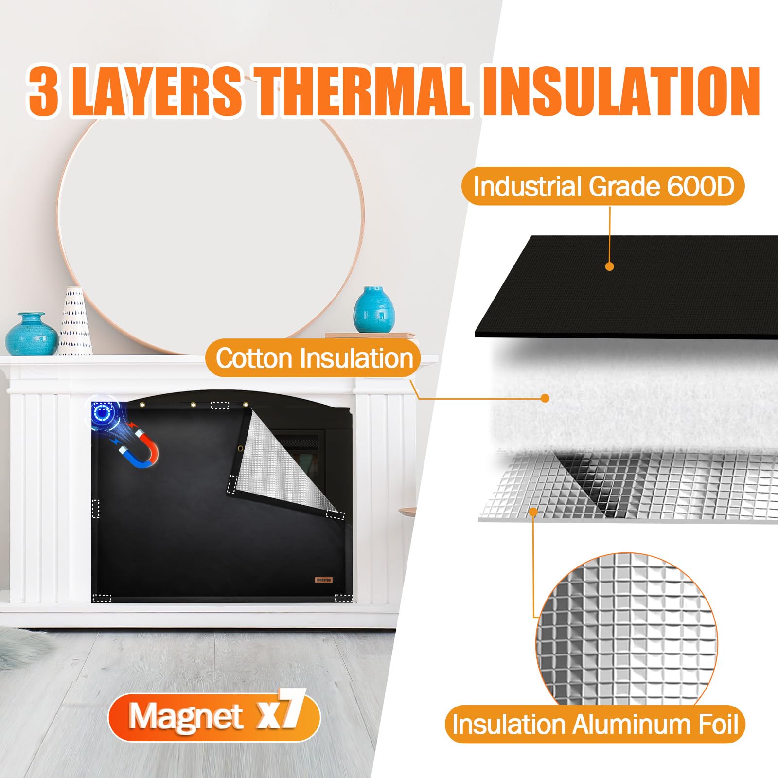 TOHONFOO Magnetic Fireplace Cover - 40 x 36 in Fireplace Screen Cover - Fireplace Draft Stopper Stops Heat Loss- Fireplace Blanket Keep Drafts Out to Save Energy