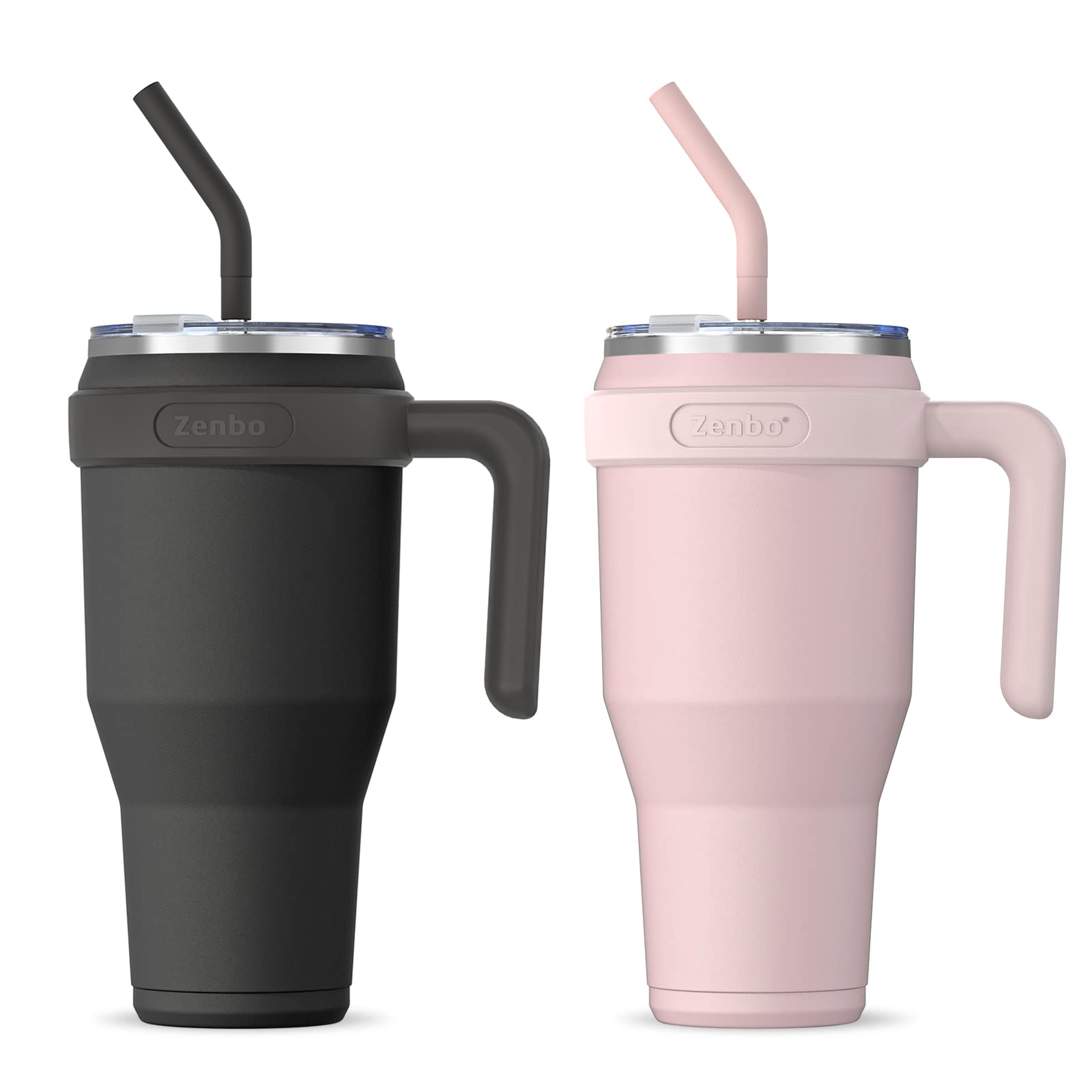 Zenbo 40 oz Tumbler with Handle–Stainless Steel Vacuum Insulated Mug Cup with Handle,Lid and Straw,Keeps Drinks Cold up to 34 Hours – Sweat-Proof Body, Dishwasher Safe
