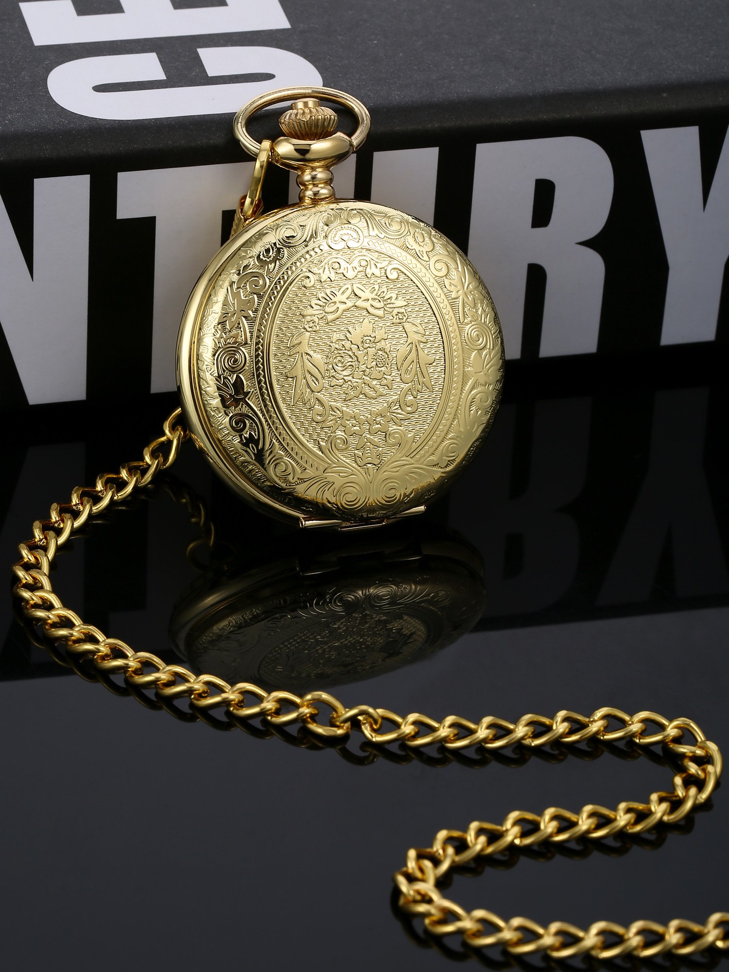 Vintage Pocket Watch Gold Steel Men Watch with Chain for Fathers Day Gift