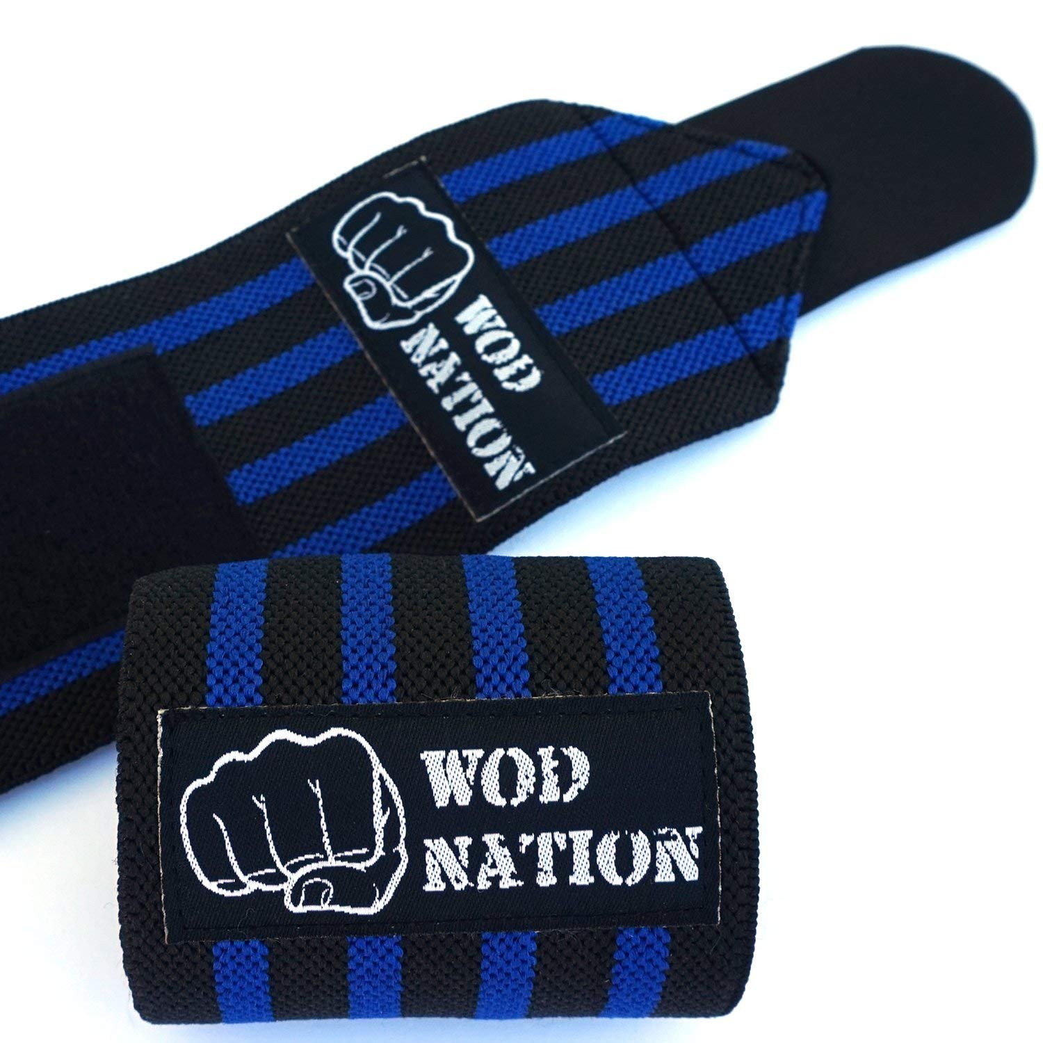 WOD Nation Wrist Wraps for Weightlifting, 12β Professional Gym Wrist Straps w/Thumb Loop Men & Women, Wrist Support Wraps for Strength Training, Powerlifting & Bodybuilding (Black/DK Blue)