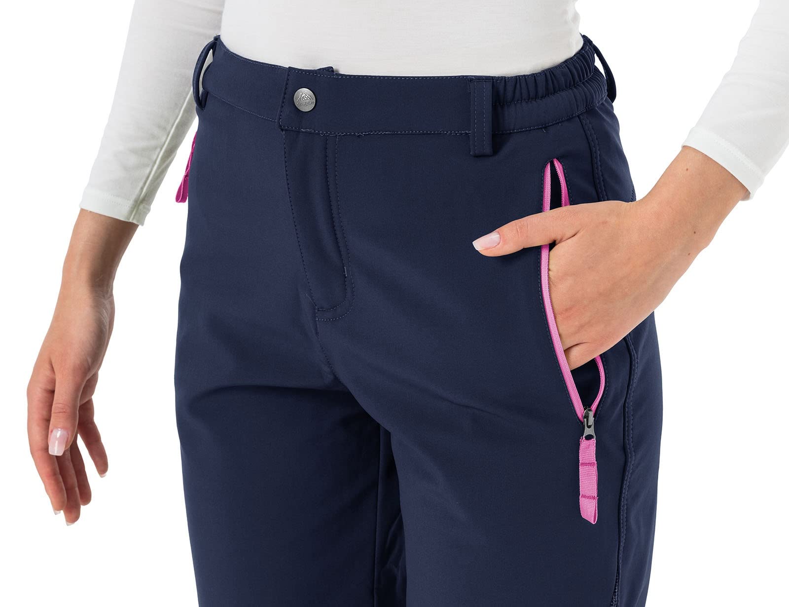 Rdruko Women's Outdoor Waterproof Windproof Fleece Slim Cargo Snow Ski Hiking Pants(Navy, US M)