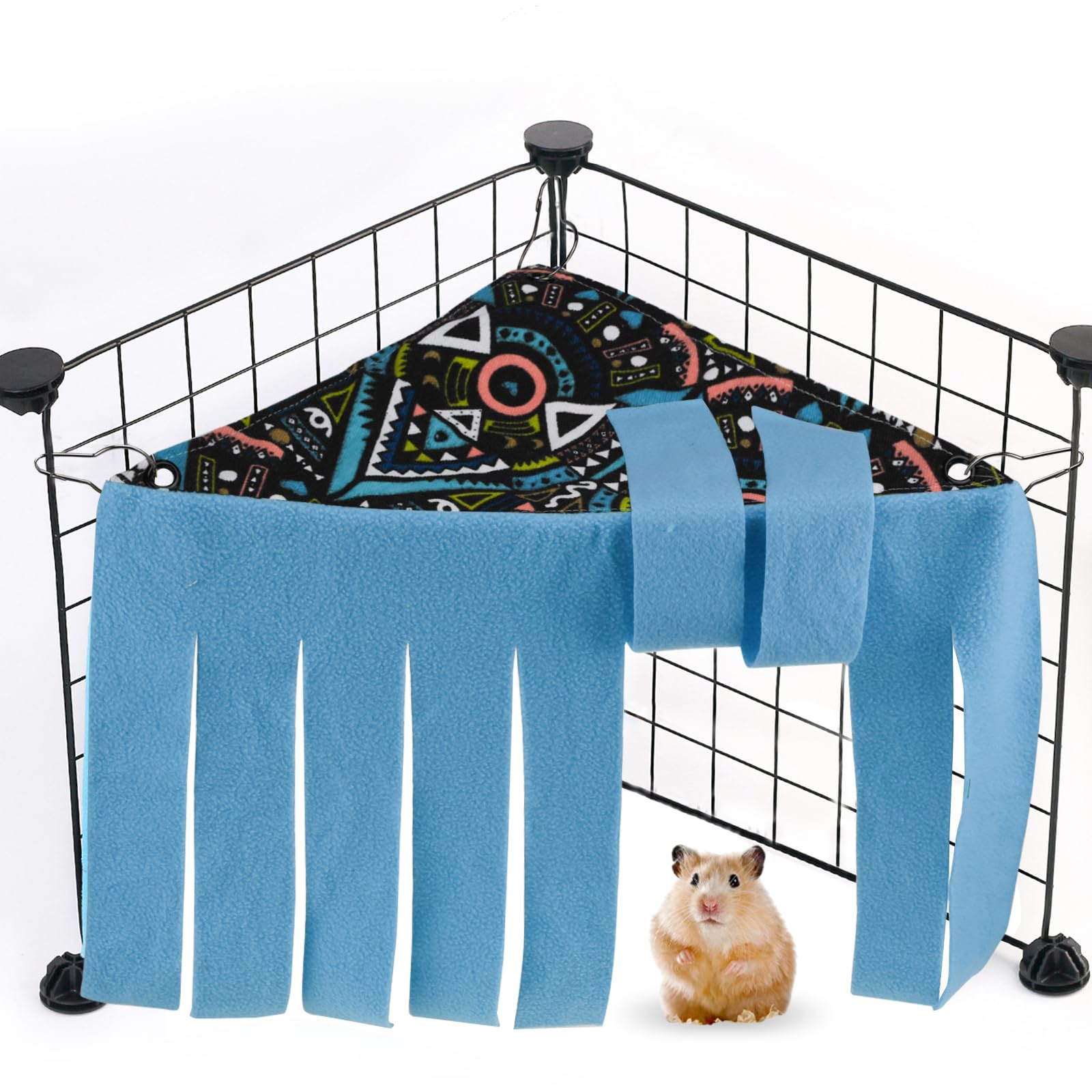 Ullnosoo Guinea Pig Corner Hideout, 2Pcs Hamster Hideaway Fleece Toys Cage Accessories for Chinchilla Rat Hamster Hedgehog Rabbit Ferret Squirrel, Removable Blue and Green