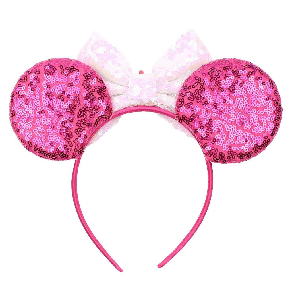 YanJie Crown Mouse Ear Headband Hot Pink Bow Girl Women Party Headwear