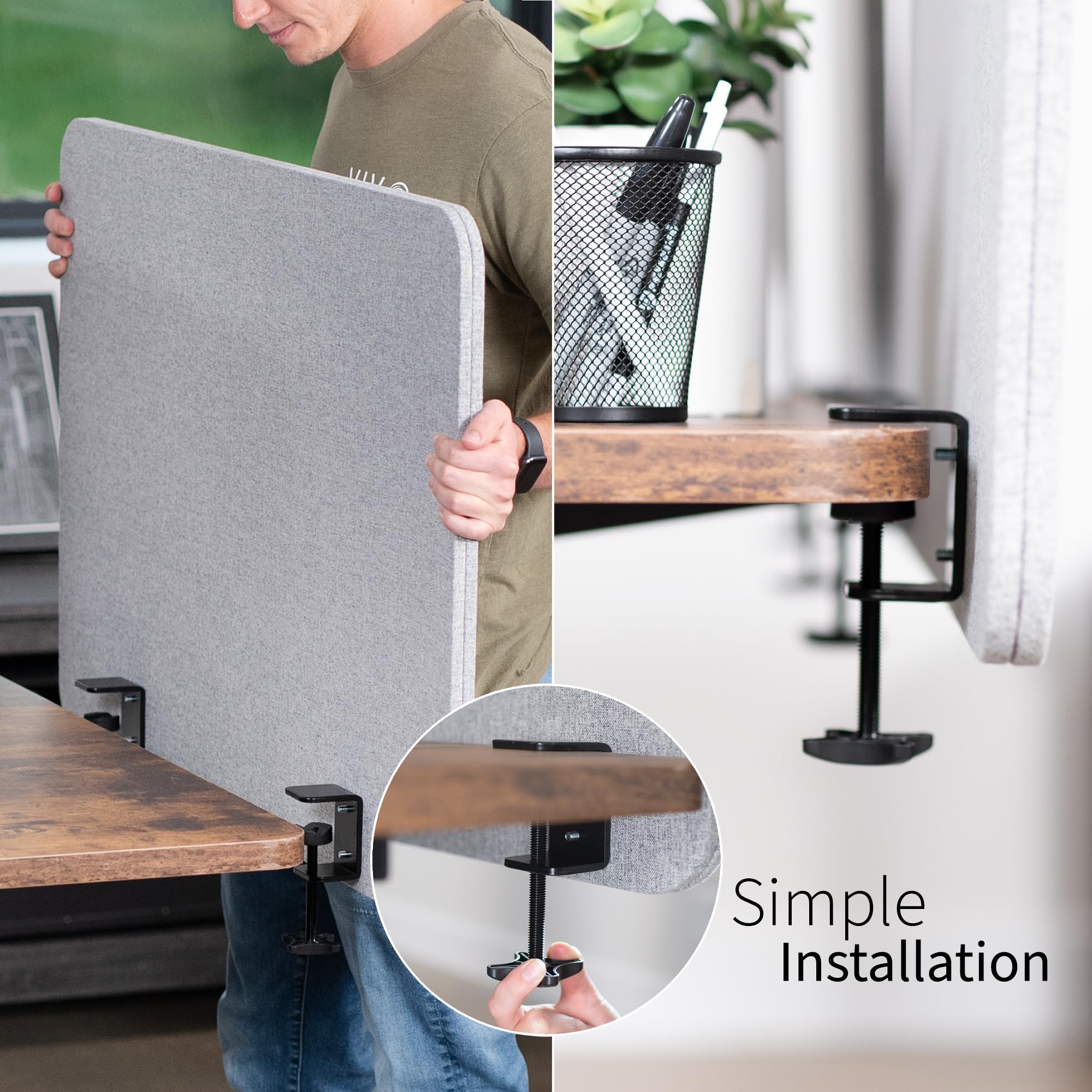 VIVO Clamp-on 24 x 24 inch Privacy Panel, Sound Absorbing Cubicle Desk Divider, Acoustic Partition, Gray, PP-1-V024G