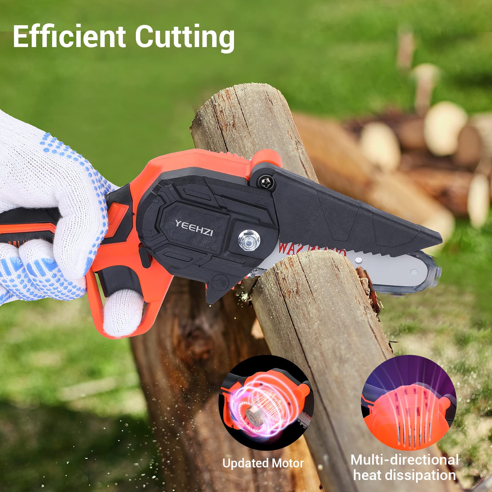 YEEHZI Mini Chainsaw 4 Inch Upgrade Electric Chainsaw Cordless Mini Chainsaw Battery Powered with DC21V 2.4lb Chainsawavailable power chain saws for Trimming Wood Cutting Branch