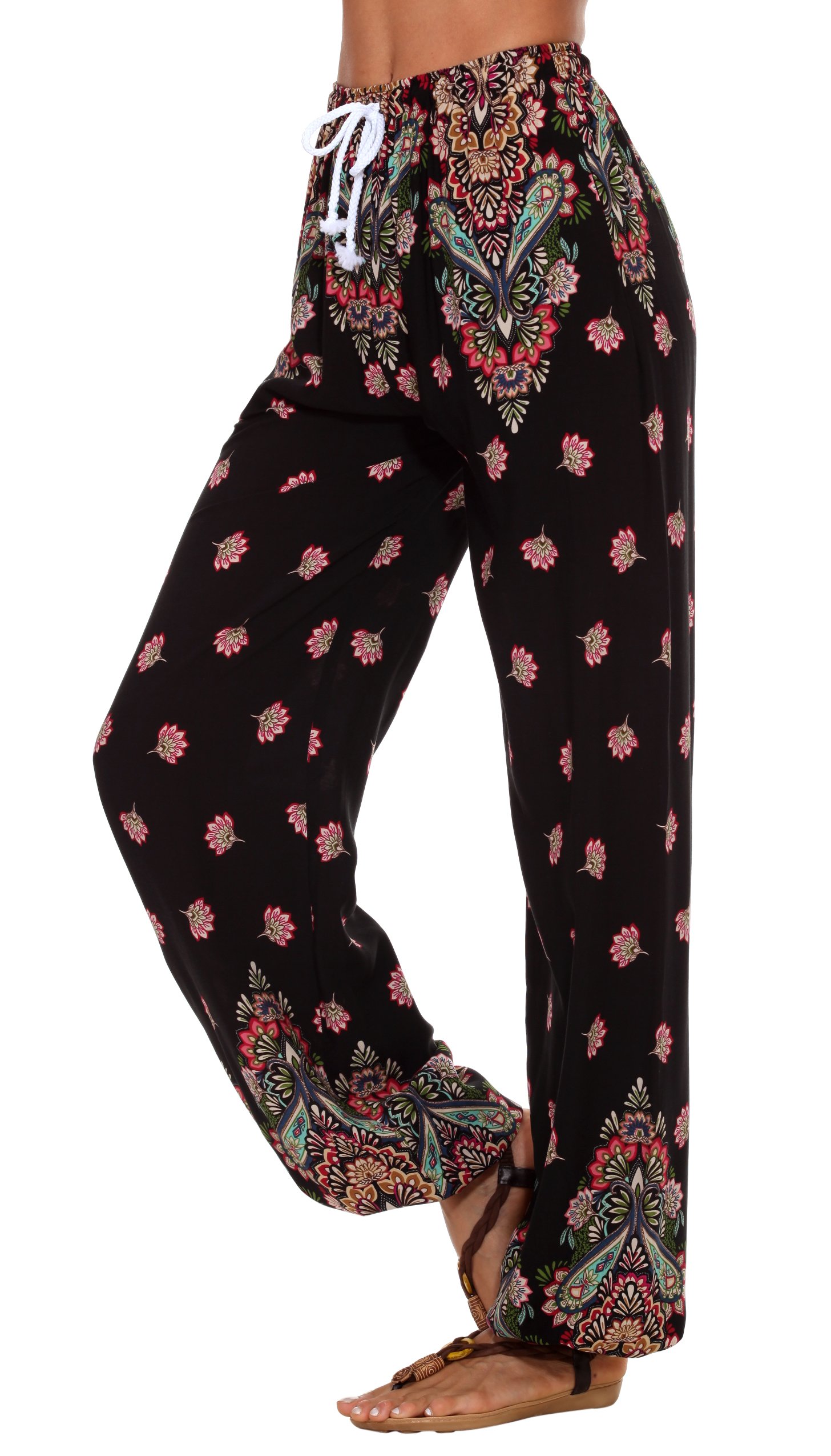 Urban CoCo Women's Floral Print Summer Boho Pants Harem Beach Vacation Pants (# 10, XL)