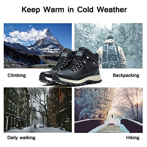 Yonune AMIDEWA Men’s Snow Ankle Boots Fur Lined Warm Anti-slip Outdoor Work Shoes for Cold Weather Hiking Camping Backpacking - BLACK - 11