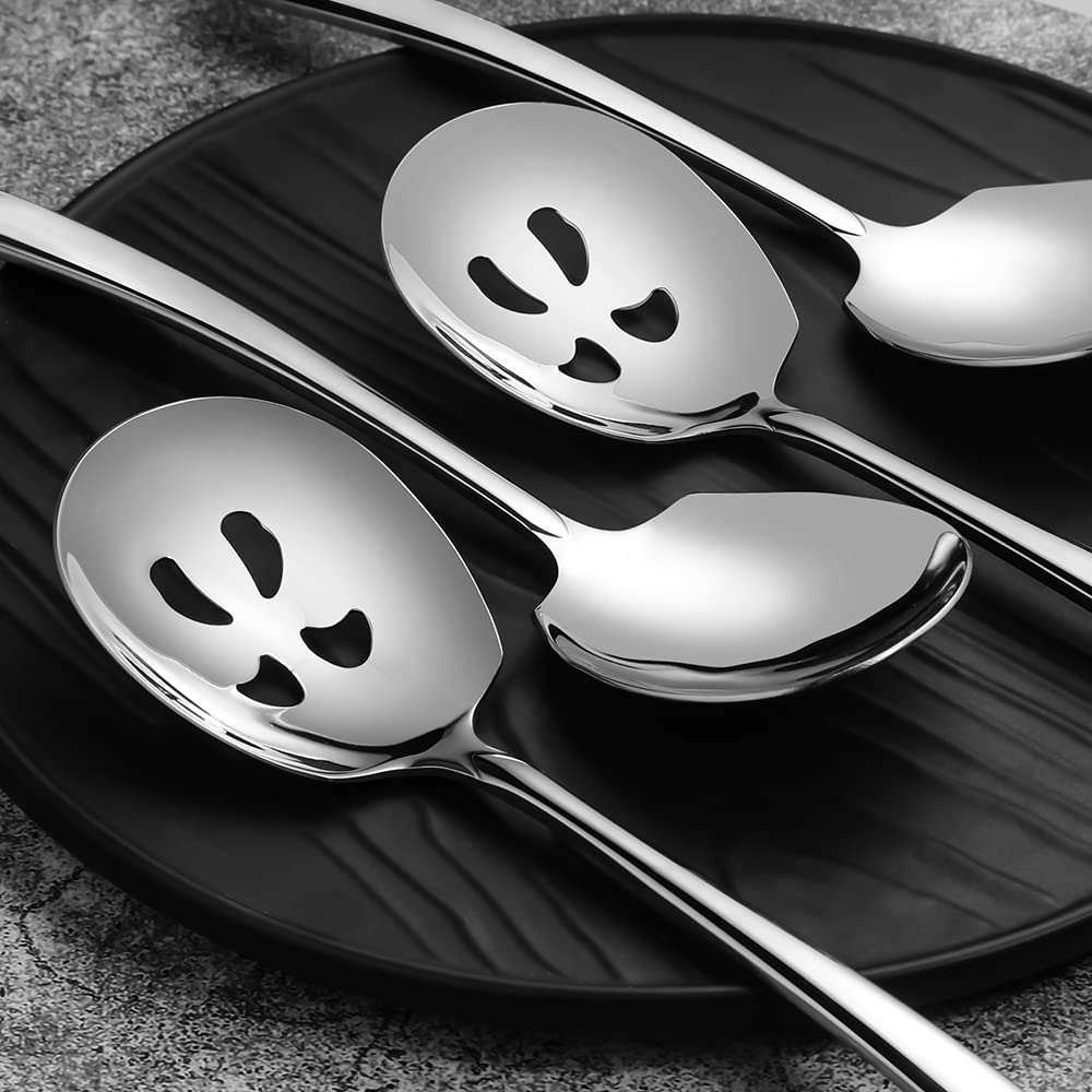 Stainless Steel Serving Spoon x 2, Slotted Serving Spoon x 2, 9.14 Inches Large Serving Utensils Set of 4 for Catering, Dishwasher Safe (Silver)