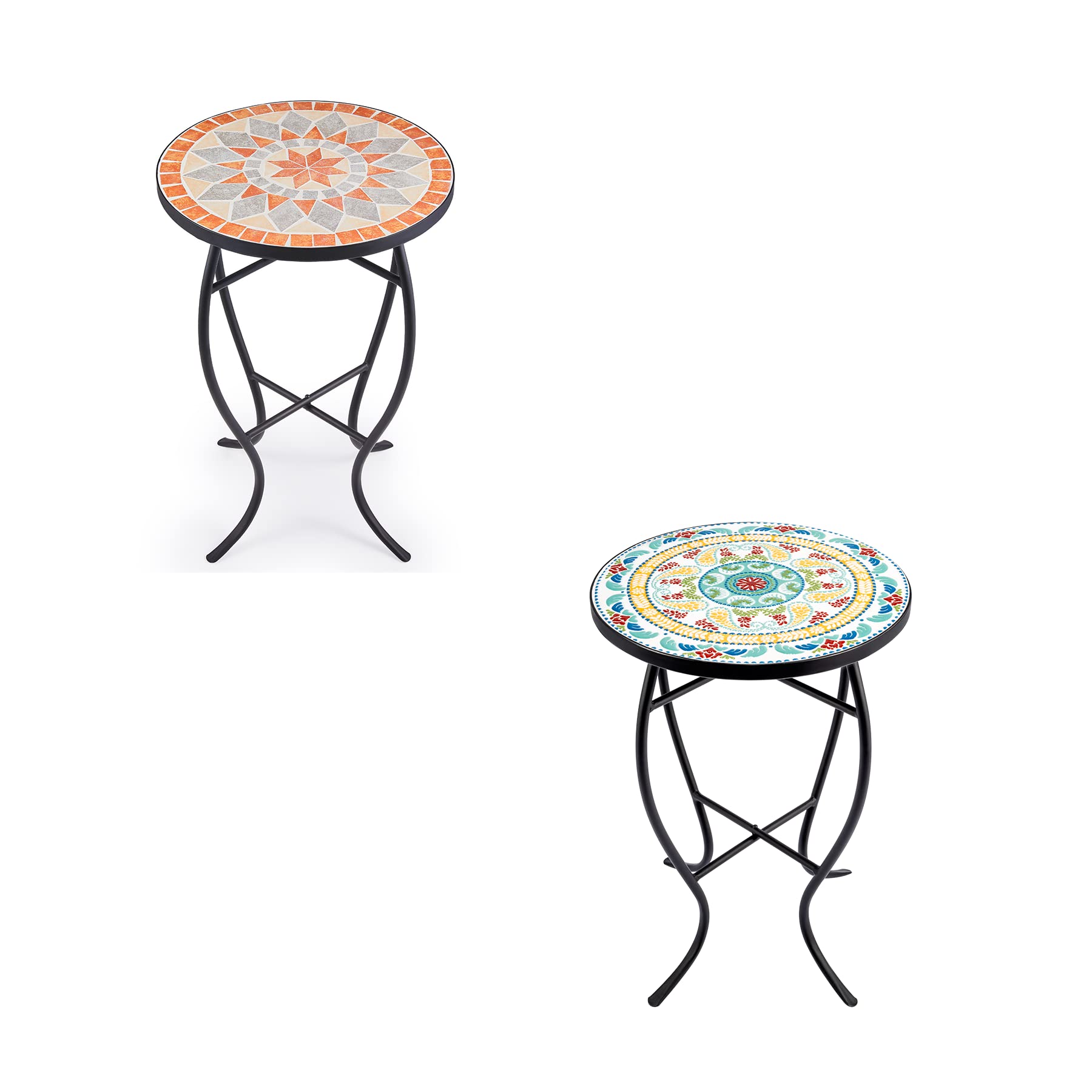 VONLUCE Mosaic Side Table and Plant Stand + 21" Mosaic Plant Stand
