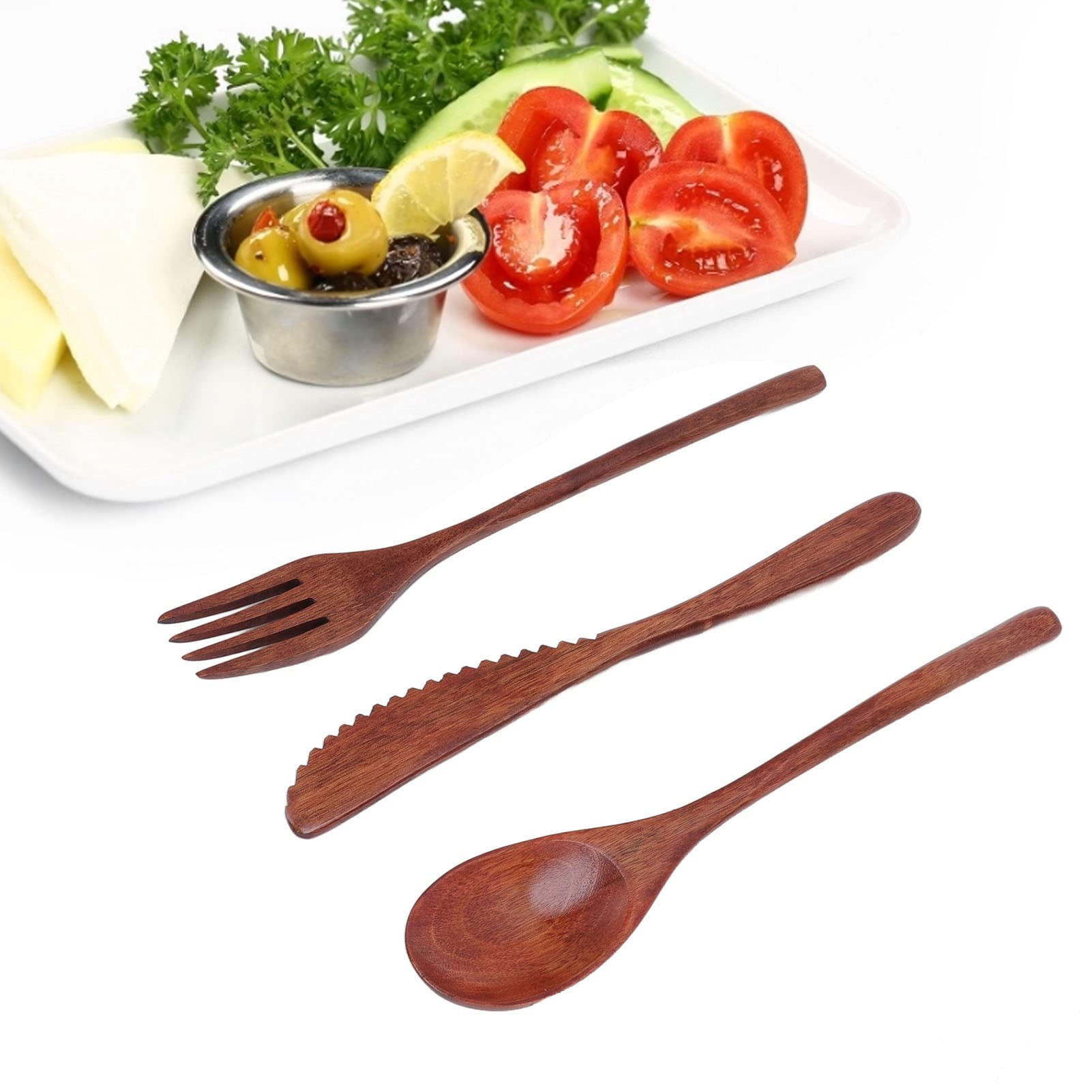 Wooden Cutlery Set Scratch Proof Durable Portable Heat Resistant Wooden Spoon Fork Cutter Tableware with Box for Dessert Salads Noodles