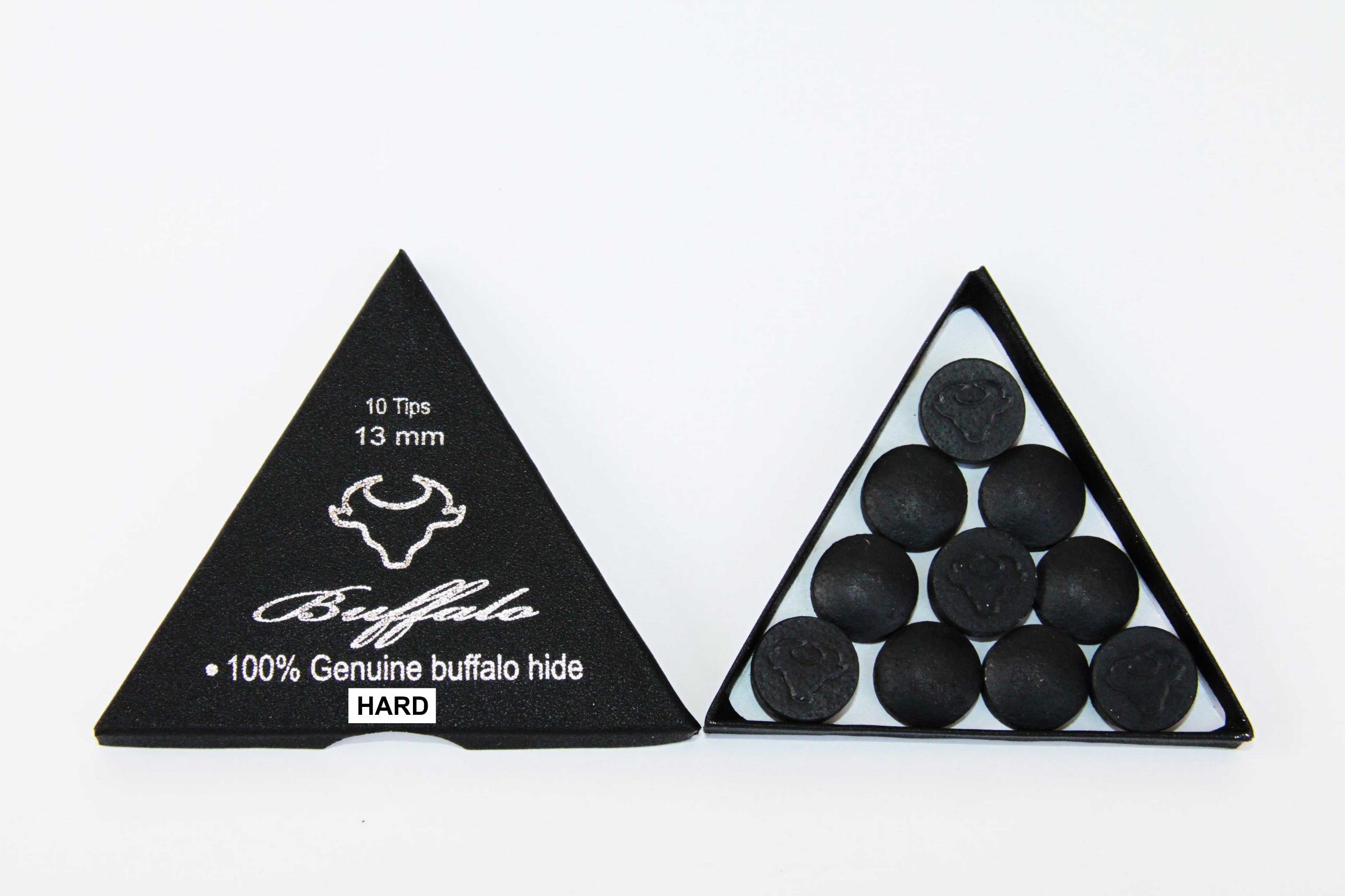 Wonders Shop USA New Billiards Cue Tips Buffalo Hide Exclusive Buffalo Brand - 13 mm Hard Rating - 10 Pieces Per Box - Color Black