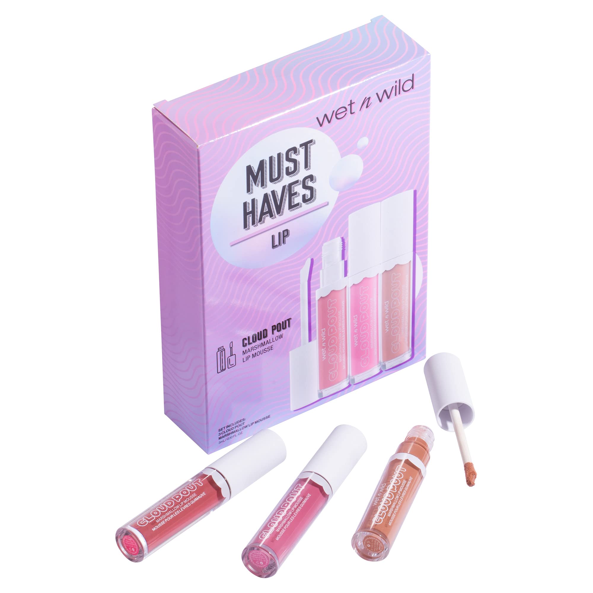 wet n wild Must-Have Lip Kit, Cloud Pout Marshmallow Lip Mousse, Matte Lip Gloss Set, Girl, You're Whipped; Fluffernutter; Cotton Candy Skies, 1180442