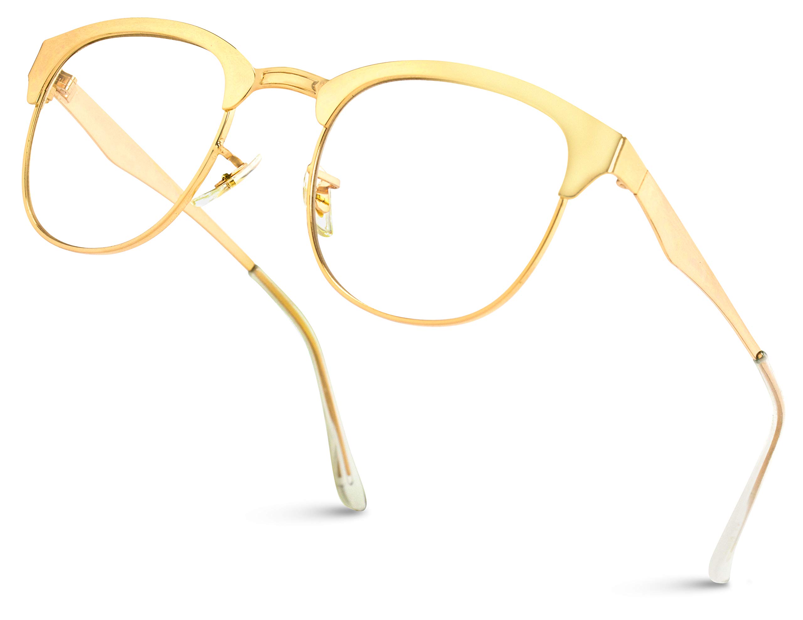 WearMe Pro - Full Metal Frame Modern Half Frame Clear Lens Non-Prescription Glasses