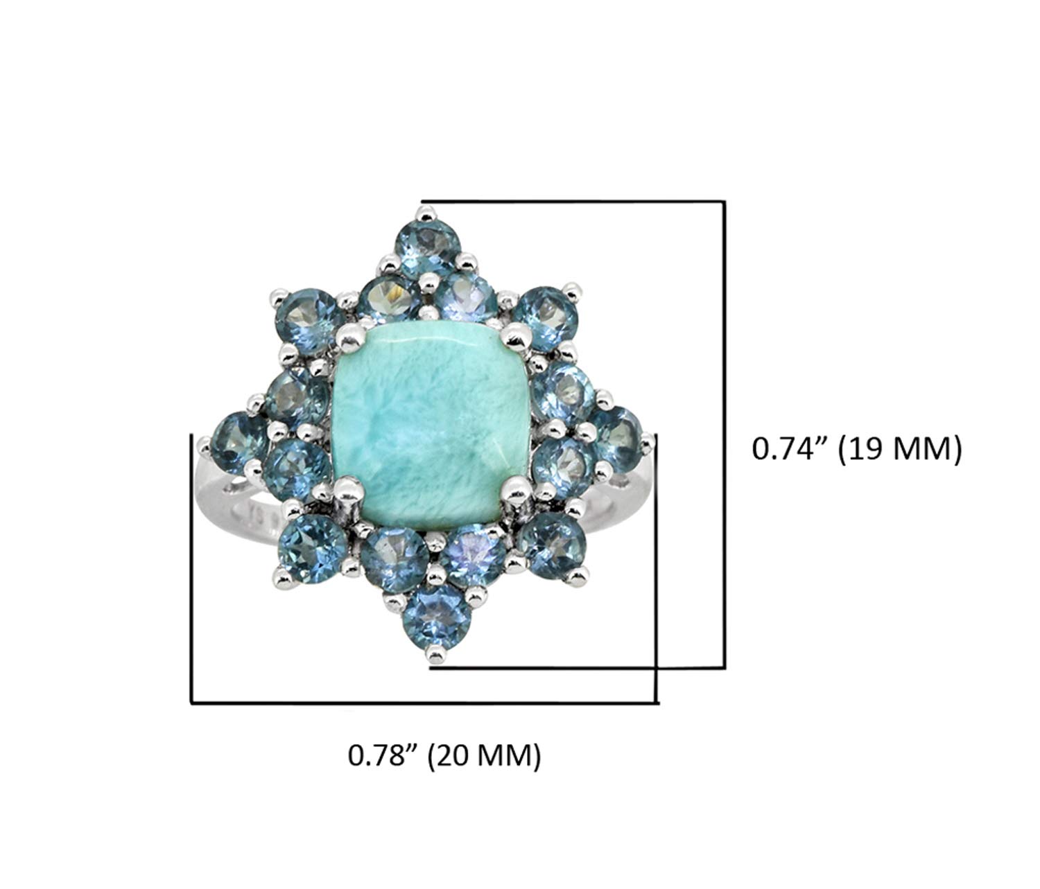 YoTreasure 5.40 ct. t.w. Larimar & Blue Topaz 925 Sterling Silver Flower Cluster Wedding Ring