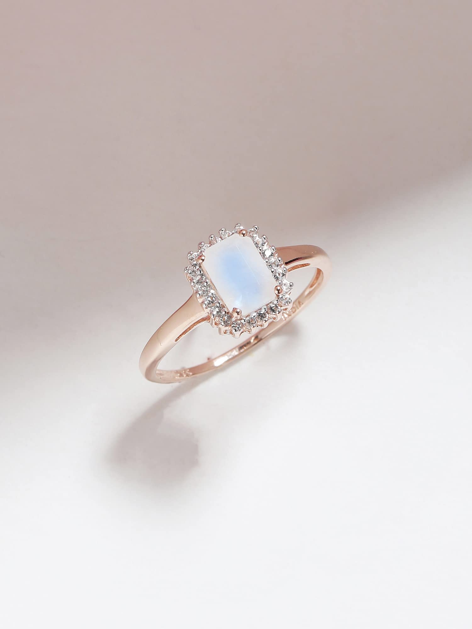 YoTreasure 1.52 Ct Moonstone Ring Solid 10K Rose Gold Ring Jewelry