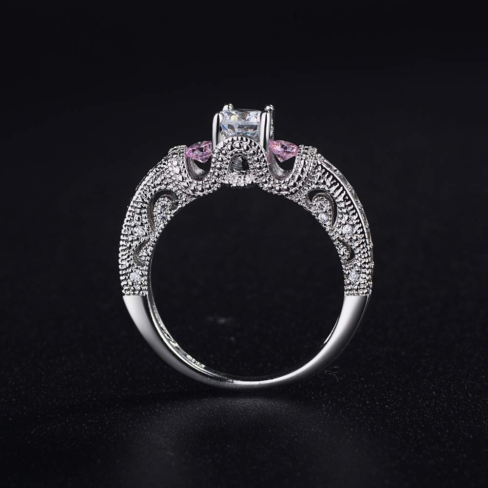 YAZILIND Women Platinum Plated Princess Cut Pink Cubic Zirconia Wedding Engagement Ring Set Size 8