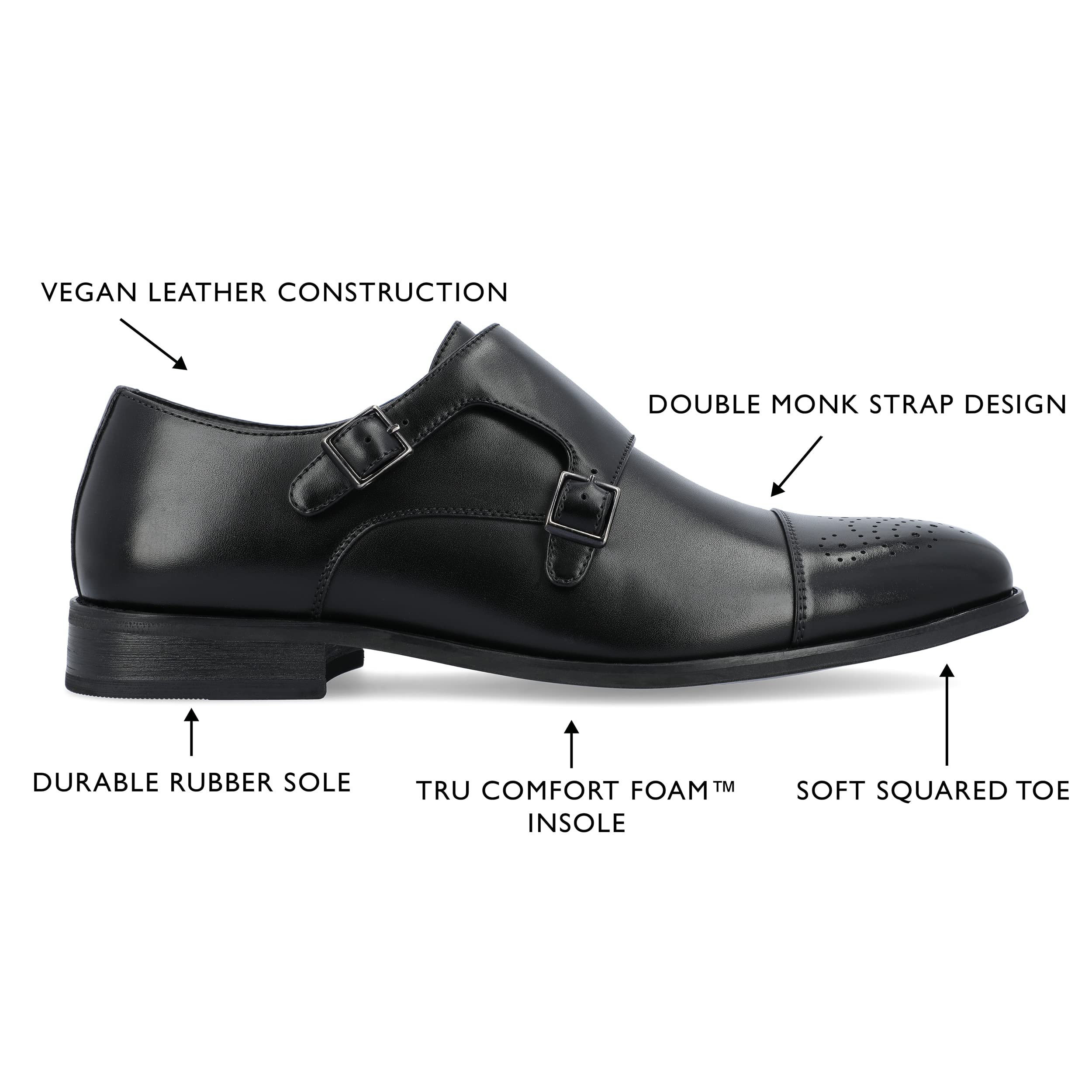 Vance Co. Mens Atticus Tru Comfort Foam Double Monk Strap Cap Toe Dress Shoe Black 8.5 Medium MENS US