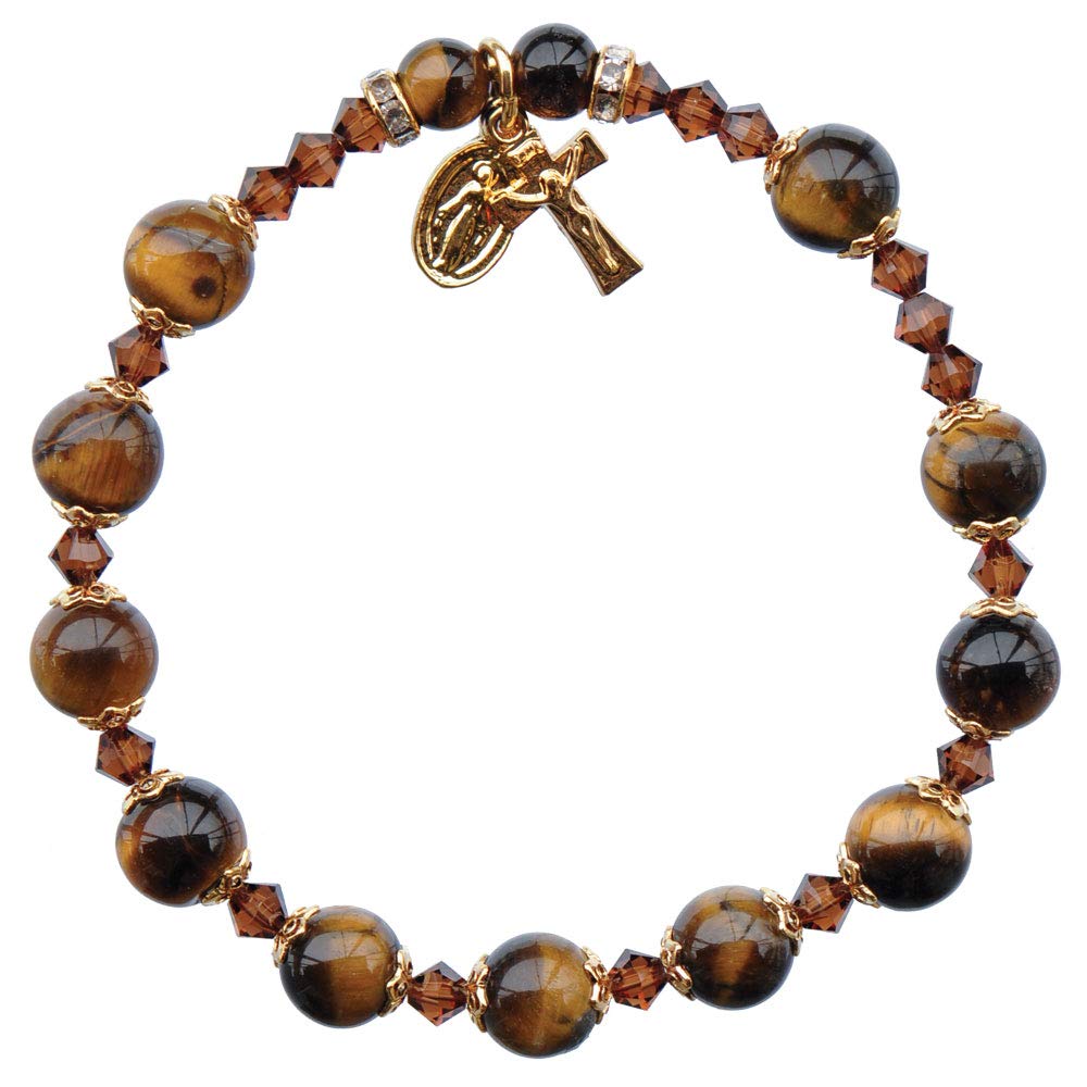 Tiger Eye/Gold Trim 8mm Rosary Bracelet
