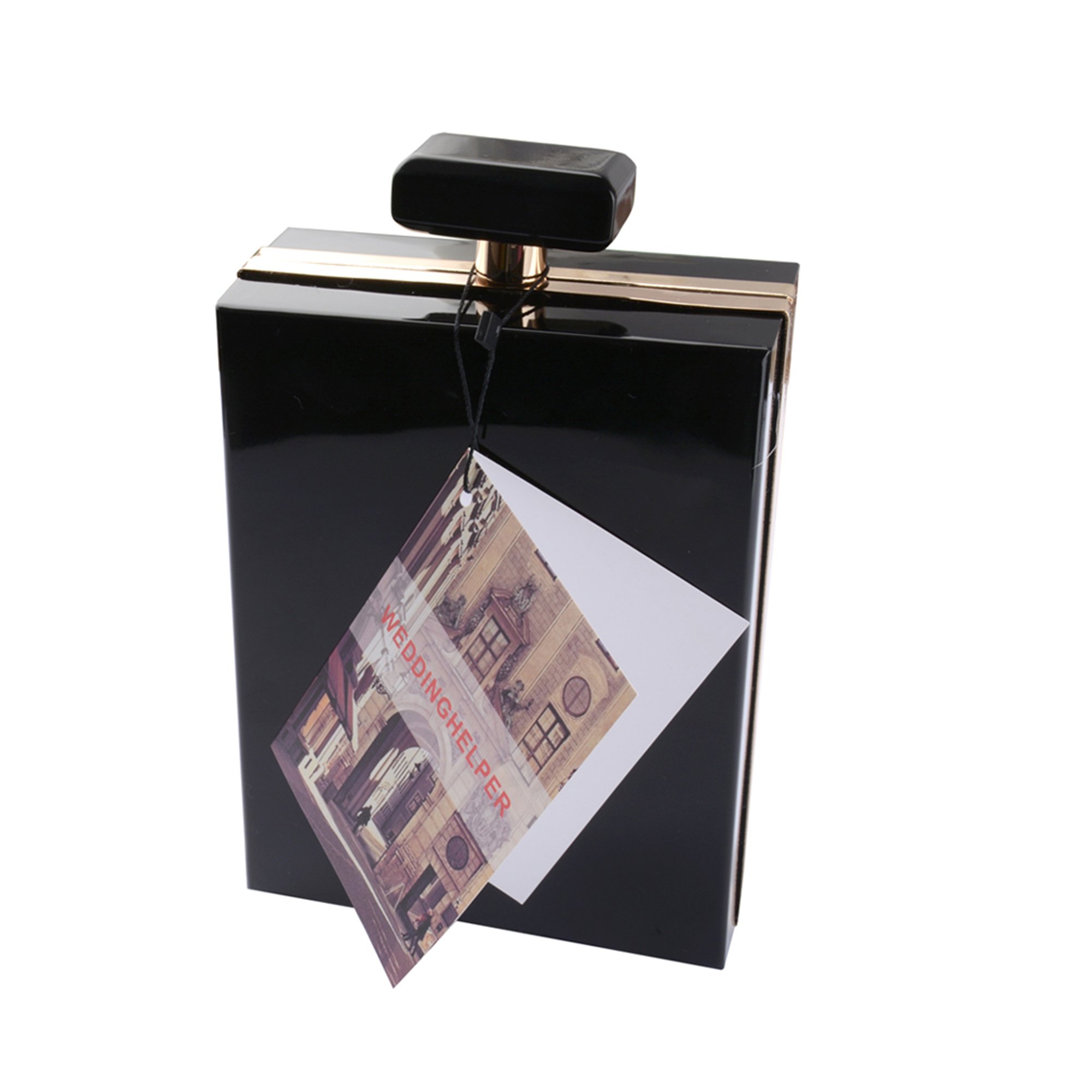 Women Acrylic Black Paris Perfume Shape Evening Bags Purses Clutch Vintage Banquet Handbag