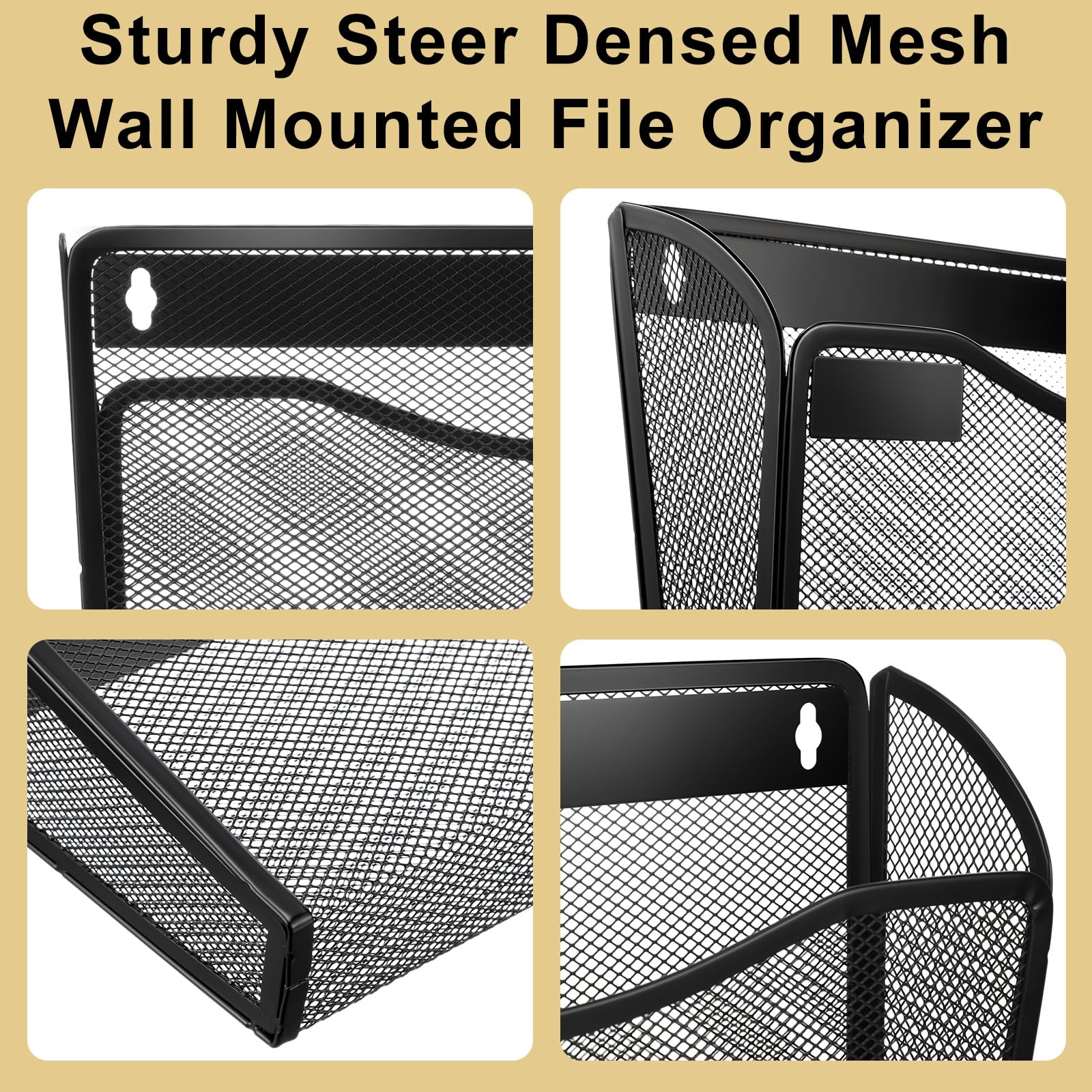 Tatuo 12 Pack Mesh Wall Mounted File Holder Hanging File Organizer Vertical Wall File Organizer Holder Rack for Office and Home, Black (with Label Panel)